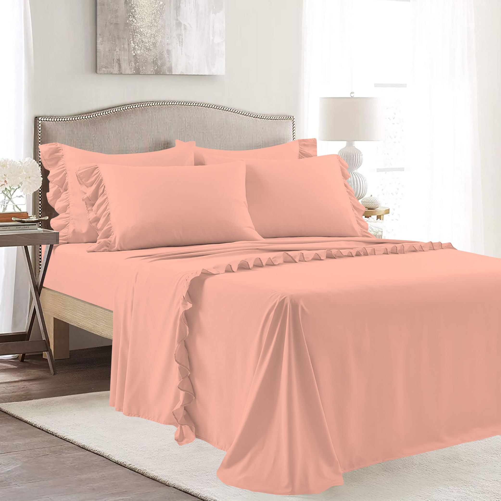 4 Piece Corner Ruffle Sheet Set, 3" Inch Corner Ruffle On Flat Sheet ...