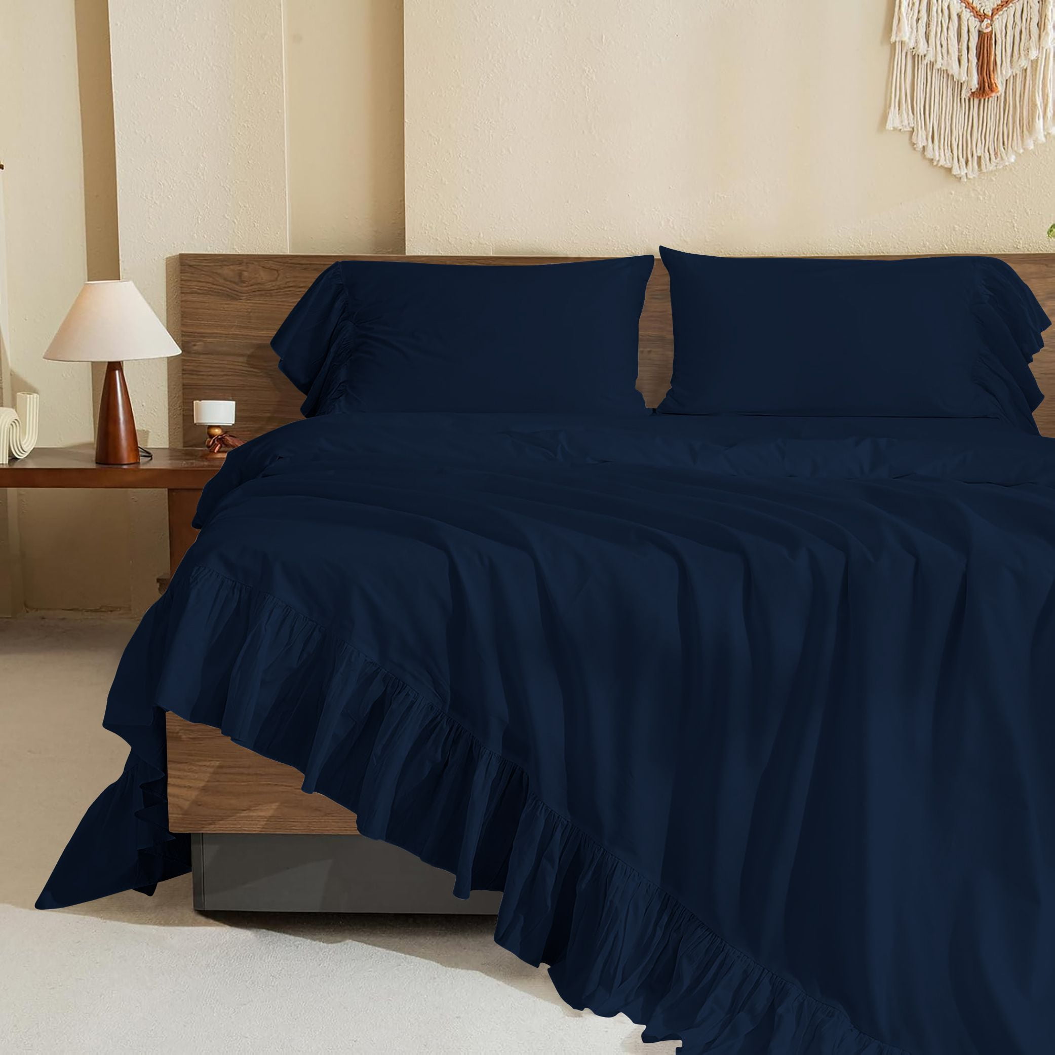 4 Piece Corner Ruffle Sheet Set, 6" Inch Corner Ruffle On Flat Sheet ...