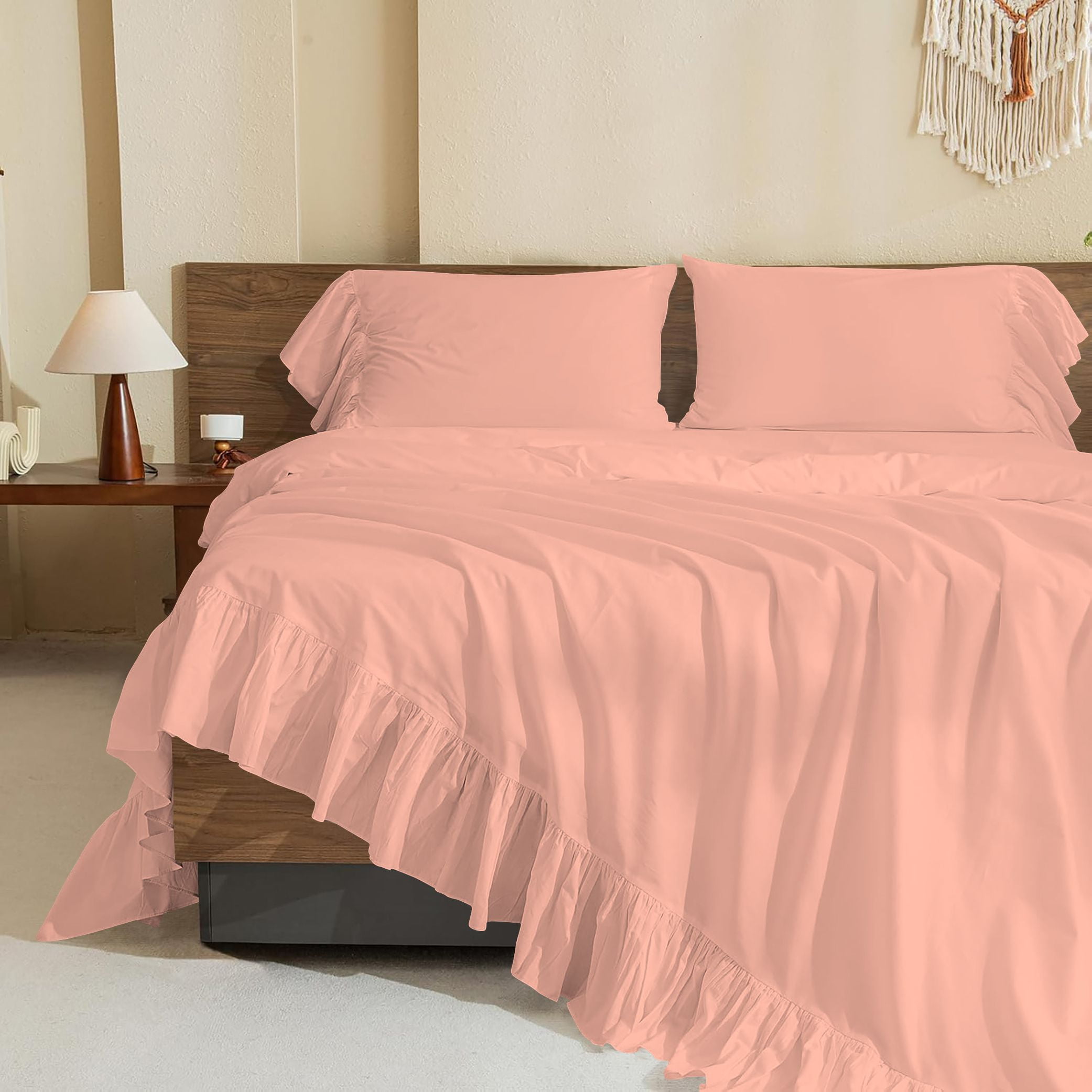 4 Piece Corner Ruffle Sheet Set, 6" Inch Corner Ruffle On Flat Sheet ...
