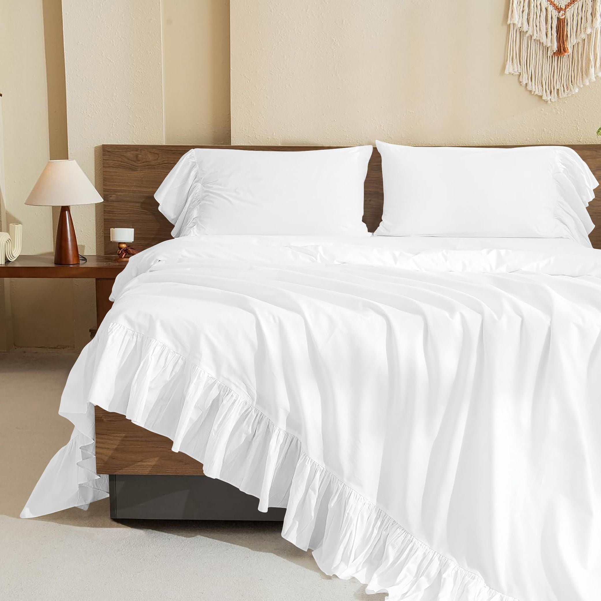 4 Piece Corner Ruffle Sheet Set, 6" Inch Corner Ruffle On Flat Sheet And Pillowcases, 15 Inch ...