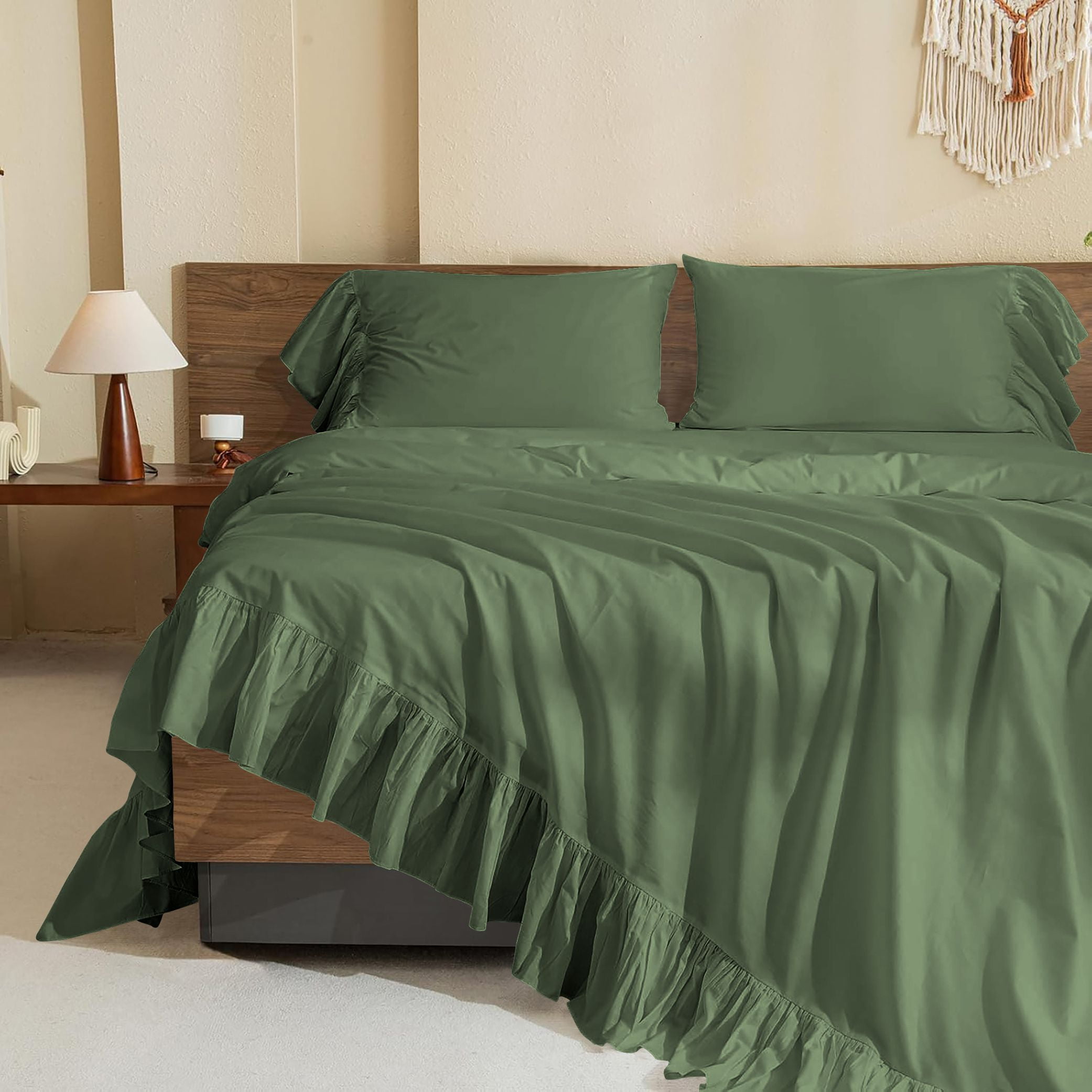 4 Piece Corner Ruffle Sheet Set, 6" Inch Corner Ruffle On Flat Sheet ...