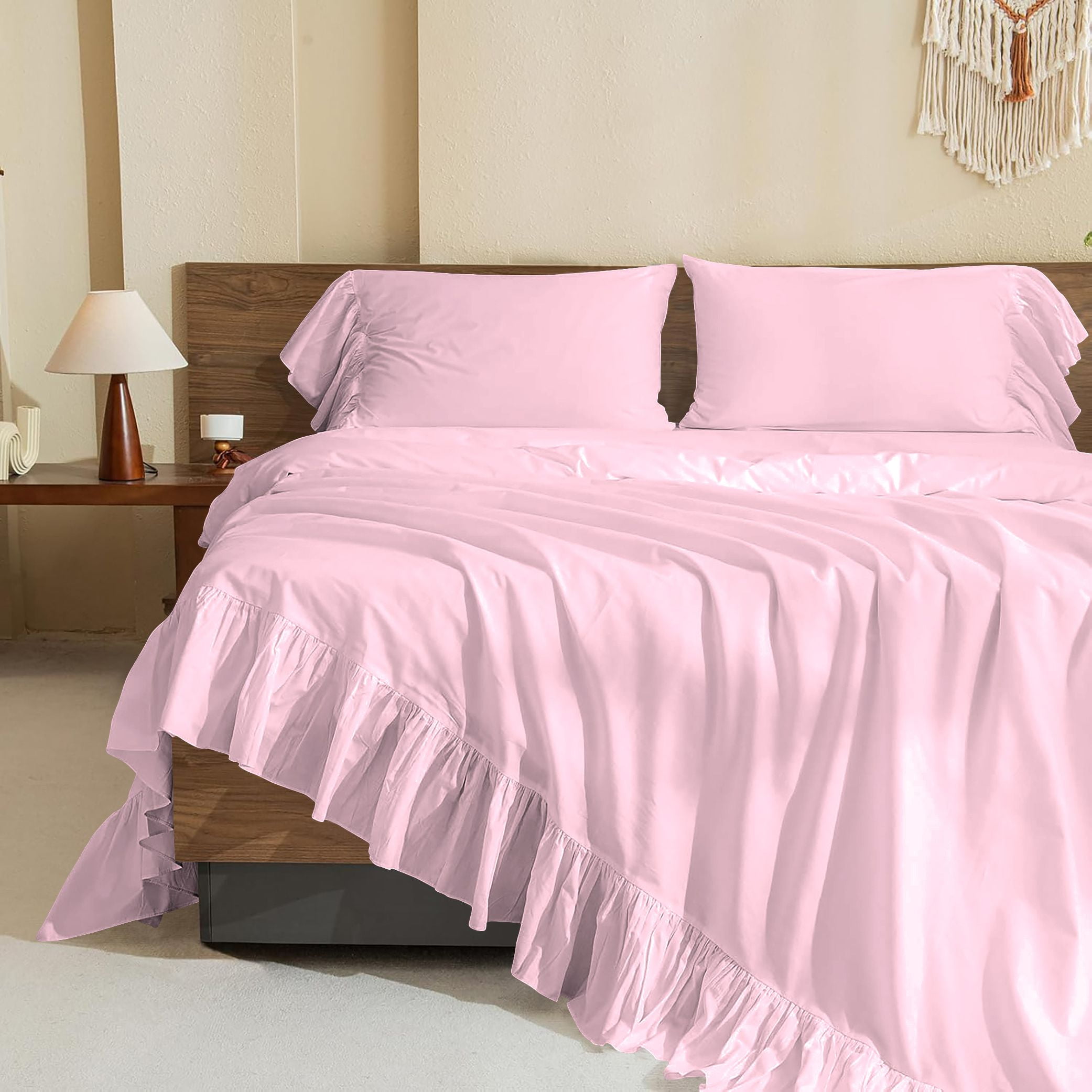 4 Piece Corner Ruffle Sheet Set, 6" Inch Corner Ruffle On Flat Sheet ...