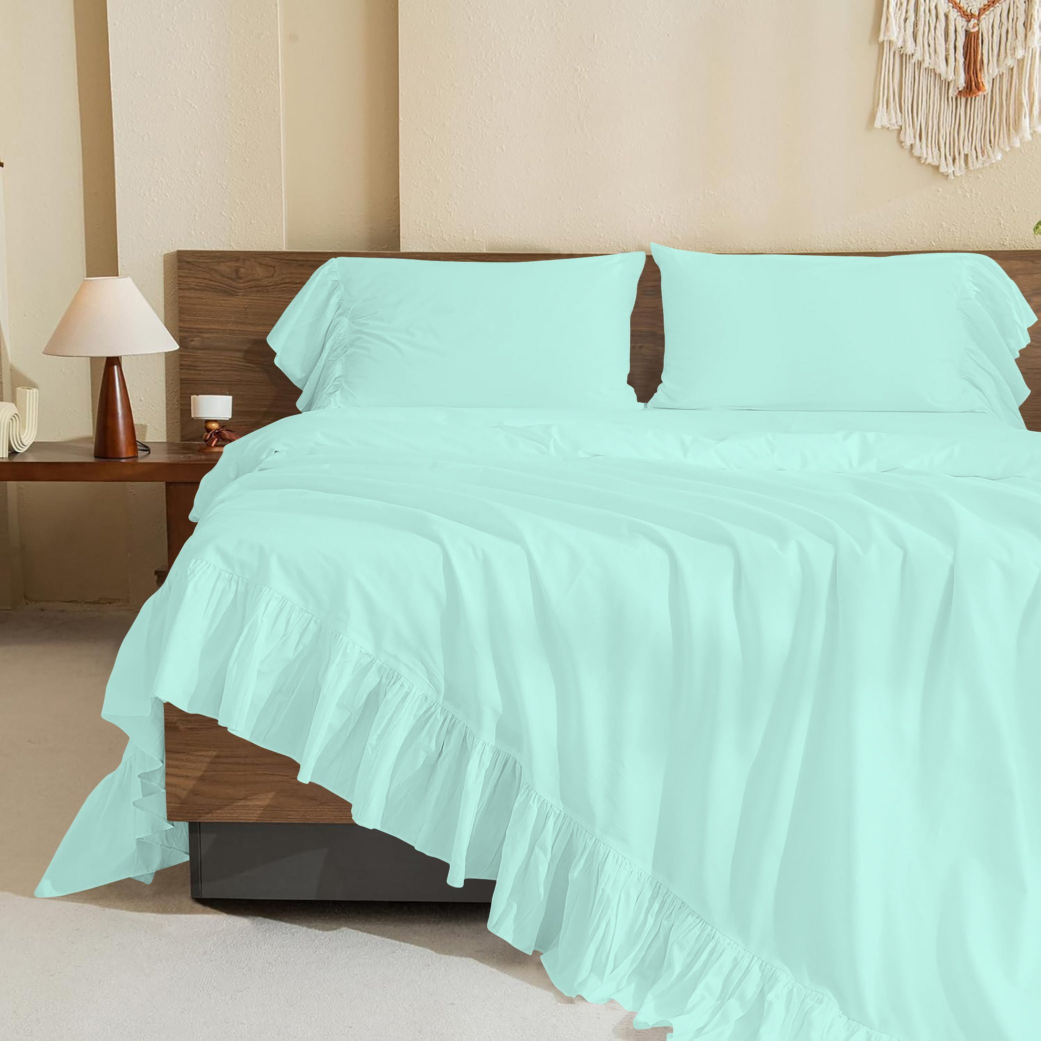 4 Piece Corner Ruffle Sheet Set, 6" Inch Corner Ruffle On Flat Sheet ...