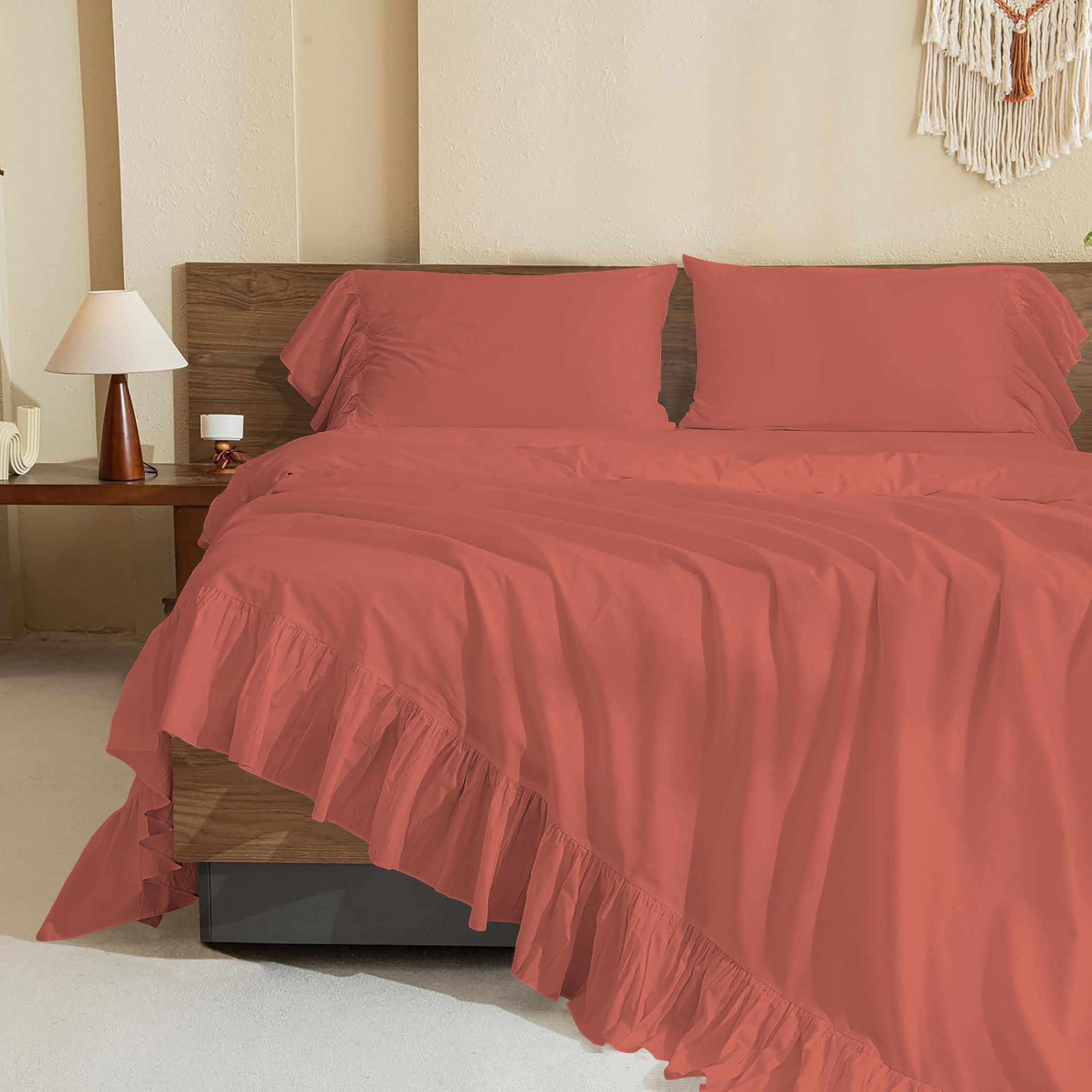 4 Piece Corner Ruffle Sheet Set, 6" Inch Corner Ruffle On Flat Sheet ...