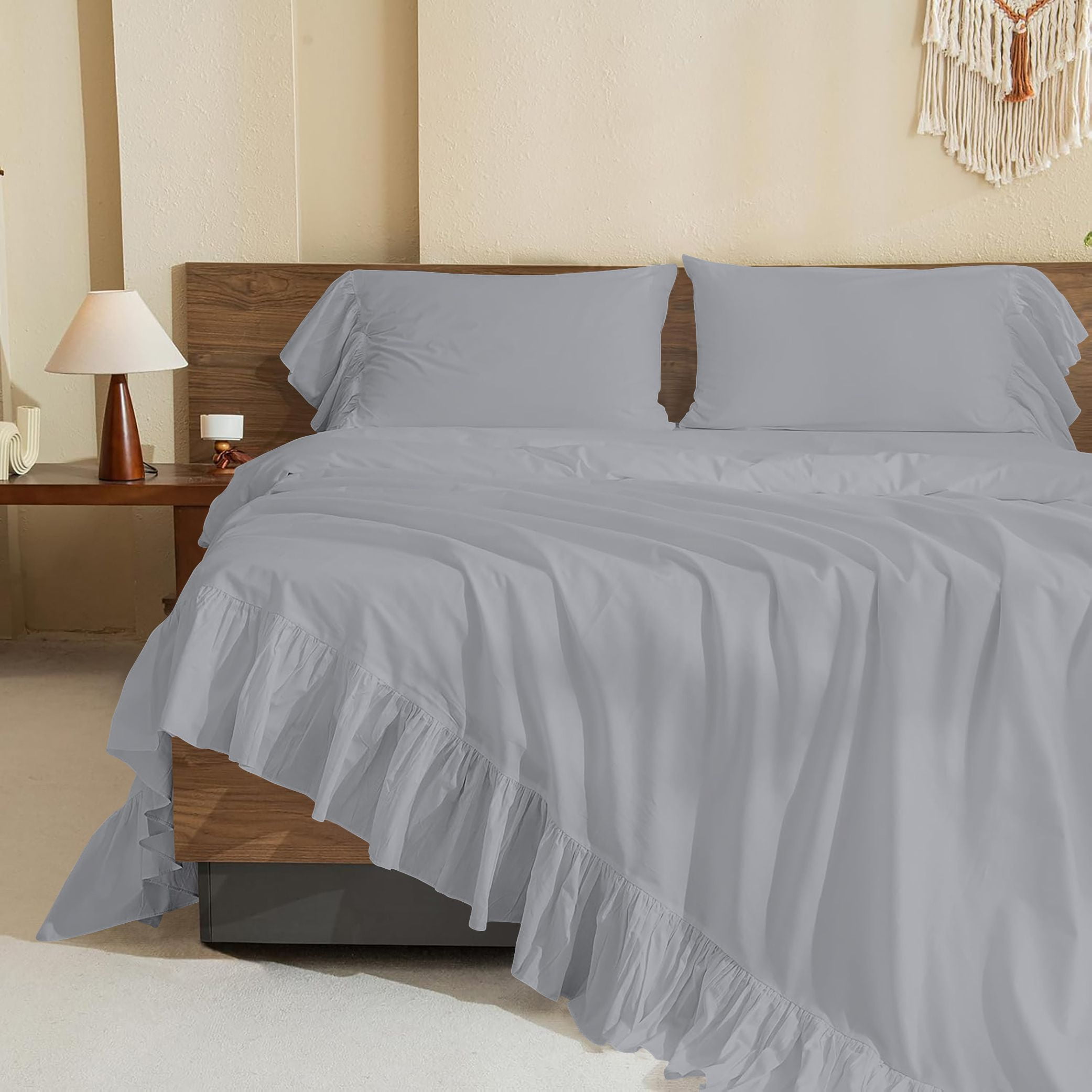 4 Piece Corner Ruffle Sheet Set, 6" Inch Corner Ruffle On Flat Sheet ...