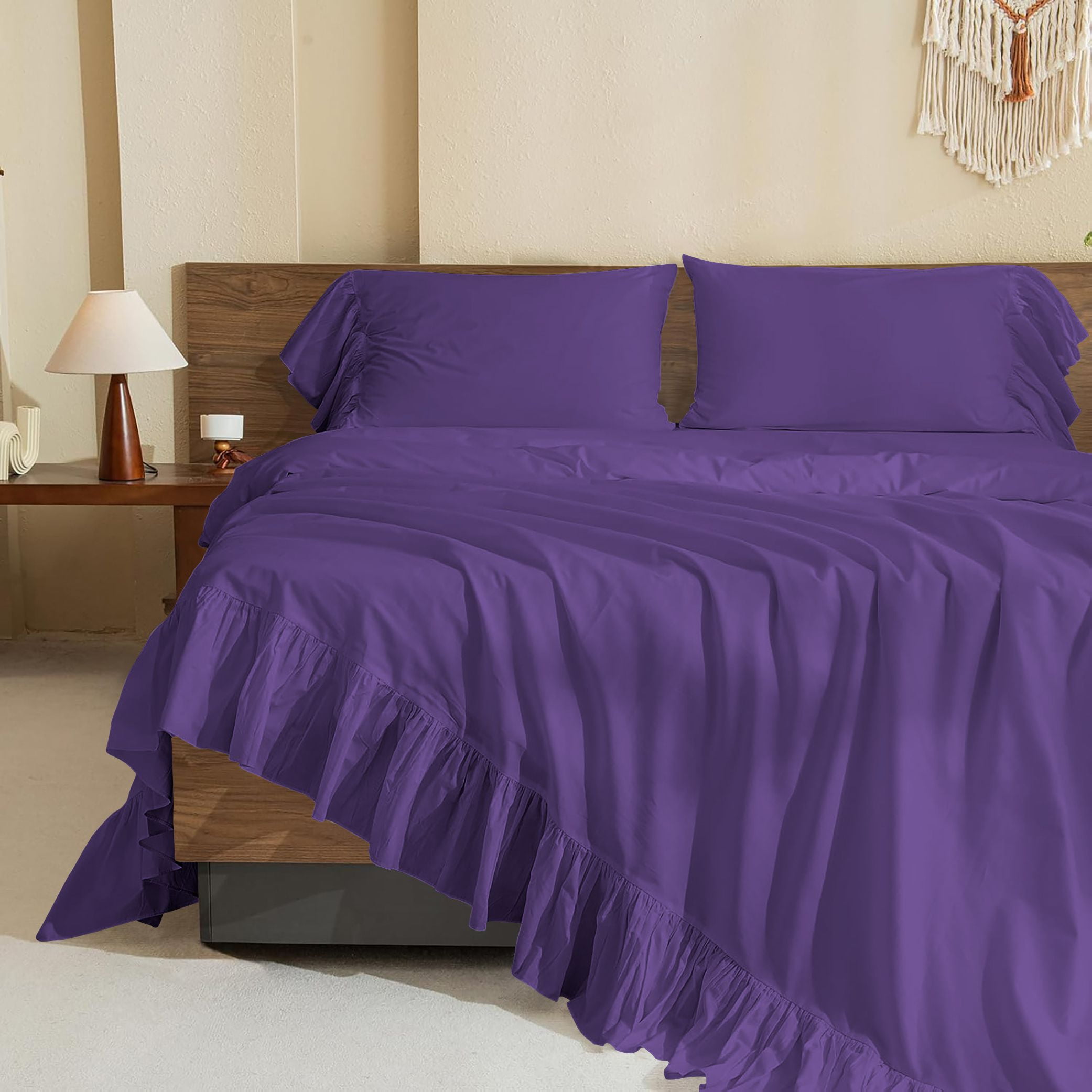 4 Piece Corner Ruffle Sheet Set, 6" Inch Corner Ruffle On Flat Sheet ...