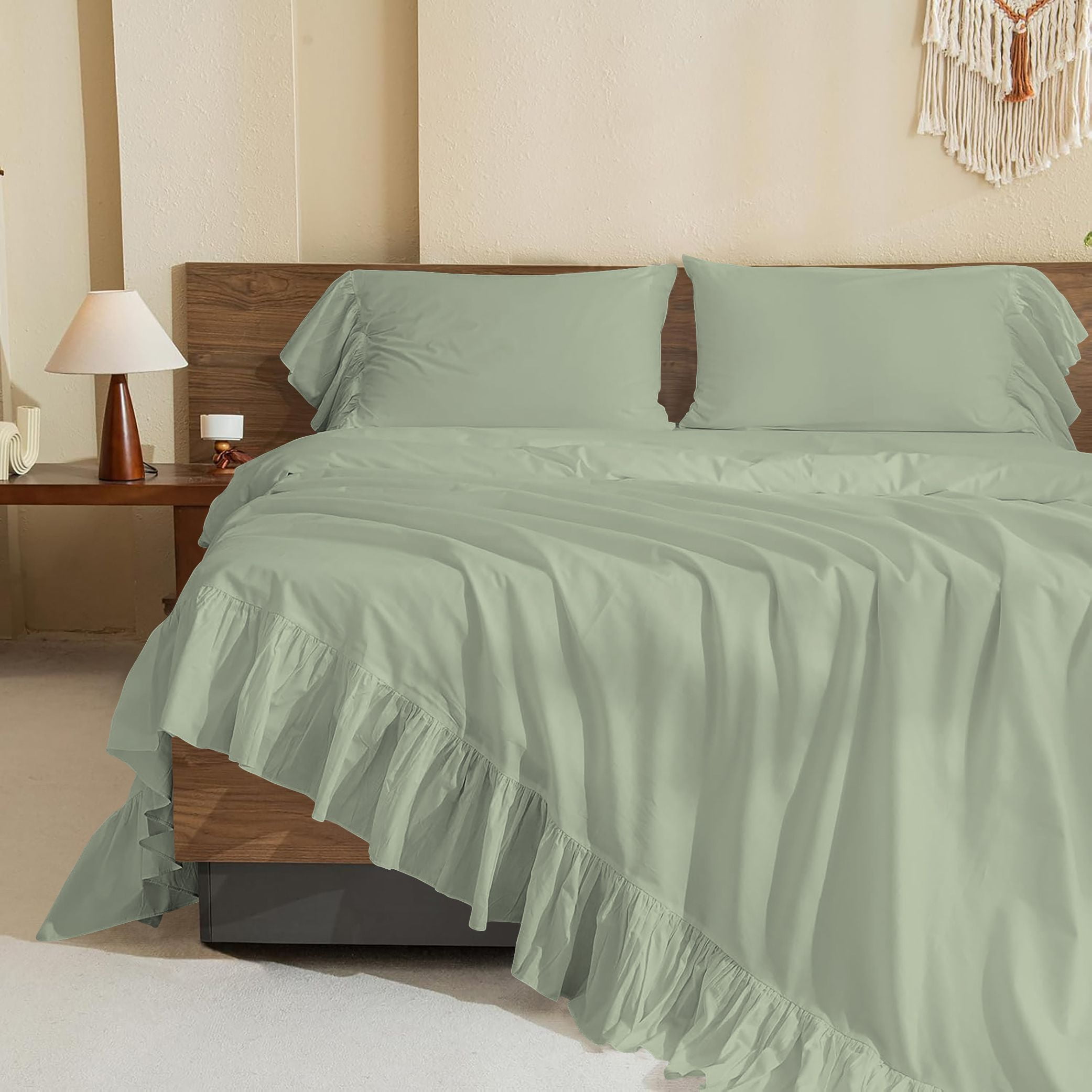 4 Piece Corner Ruffle Sheet Set, 6" Inch Corner Ruffle On Flat Sheet ...