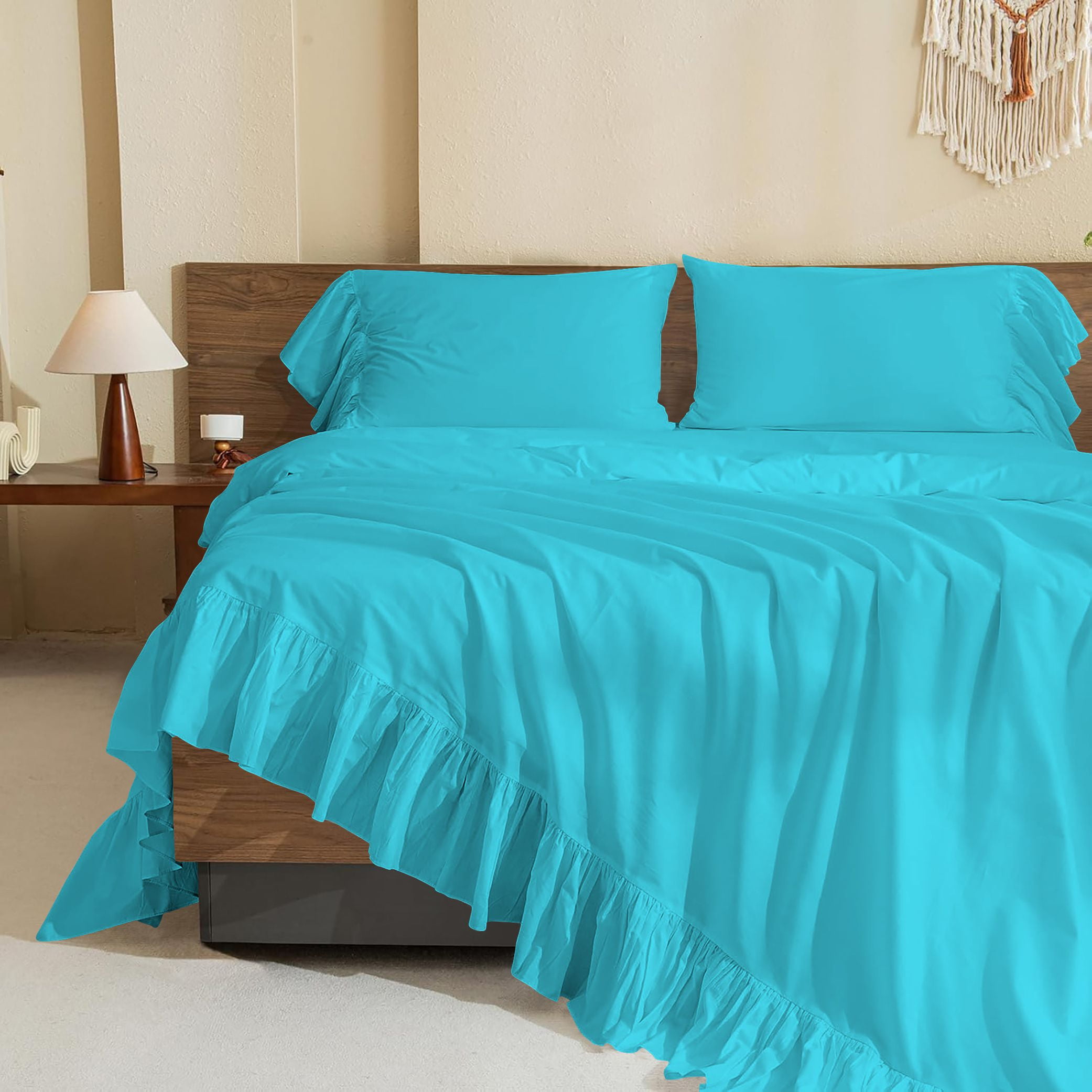 4 Piece Corner Ruffle Sheet Set, 6" Inch Corner Ruffle On Flat Sheet ...