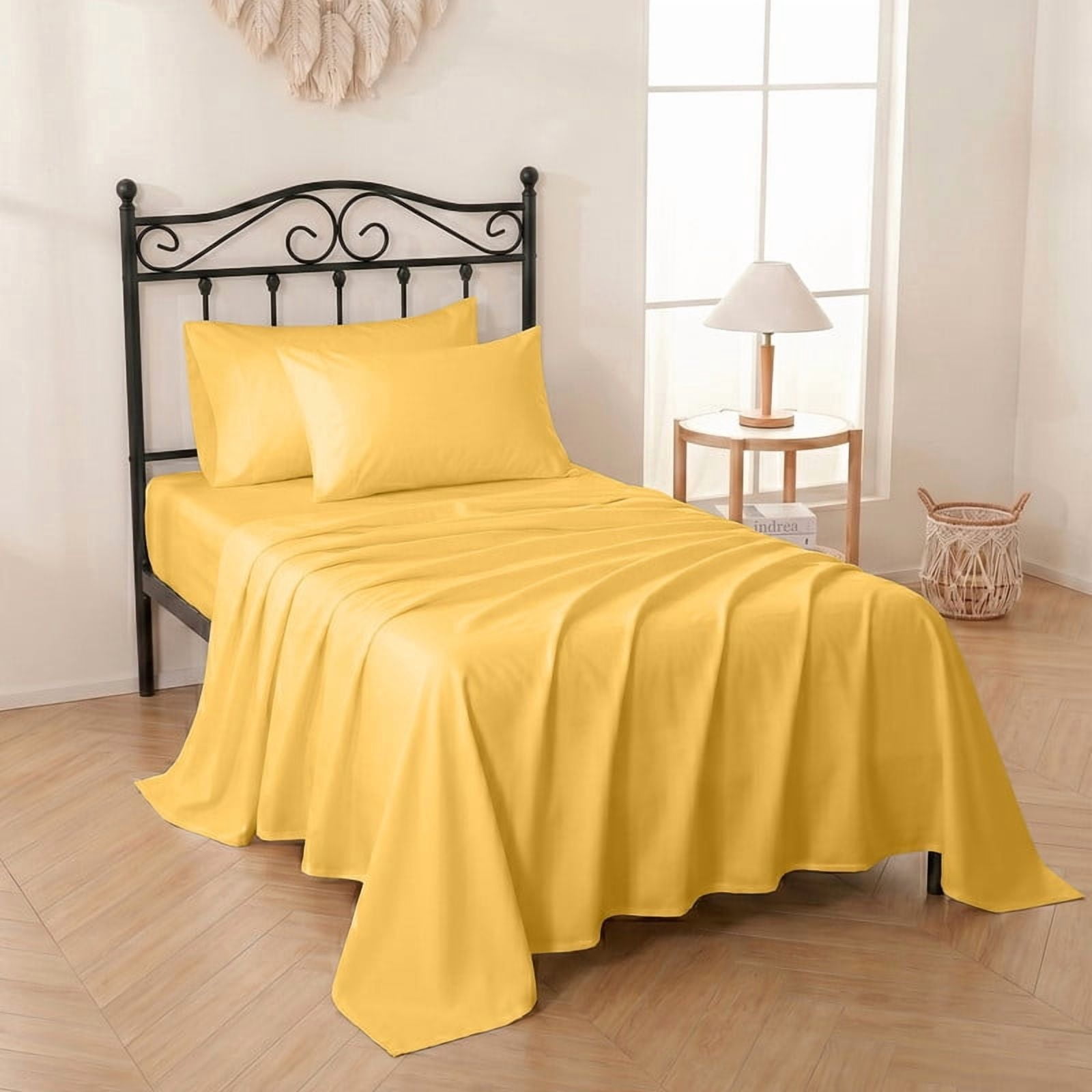 4 Piece Cot Sheet Set Golden Solid Size (30 "x 80 "), 100% Egyptian ...