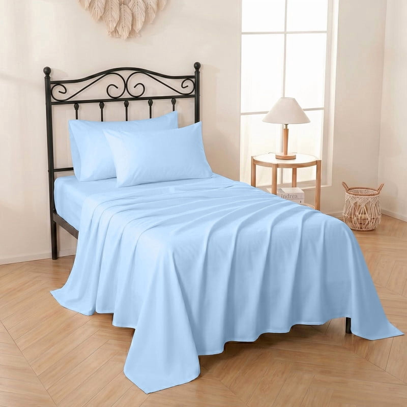 4 Piece Cot Sheet Set Light Blue Solid Size (25" x 75"), 100% Egyptian ...
