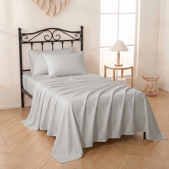 4 Piece Cot Sheet Set Silver-Gray Solid Size (30 "x 80 "), 100% ...