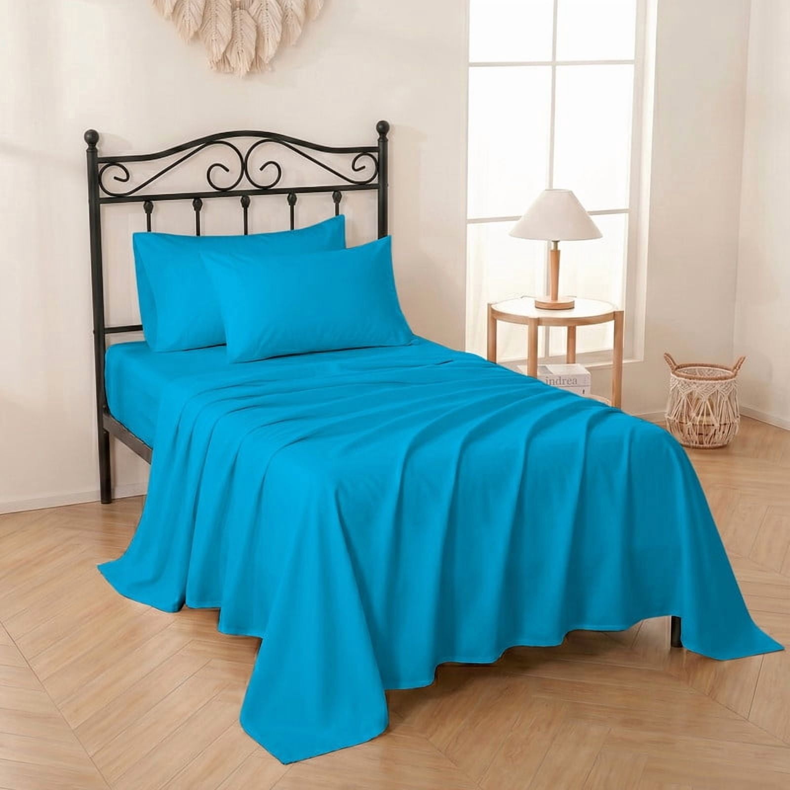 4 Piece Cot Sheet Set Turquoise Solid Size (32 " x 75 "), 100% Egyptian ...