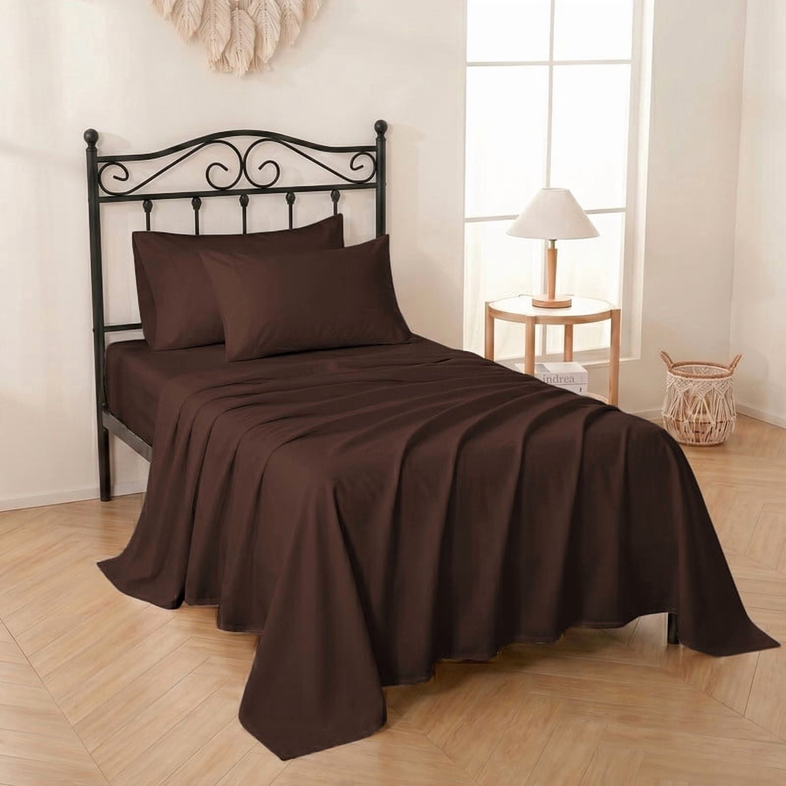 4 Piece Cot Sheets Set Chocolate Solid Size ( 30" x 80"), 100% Egyptian ...