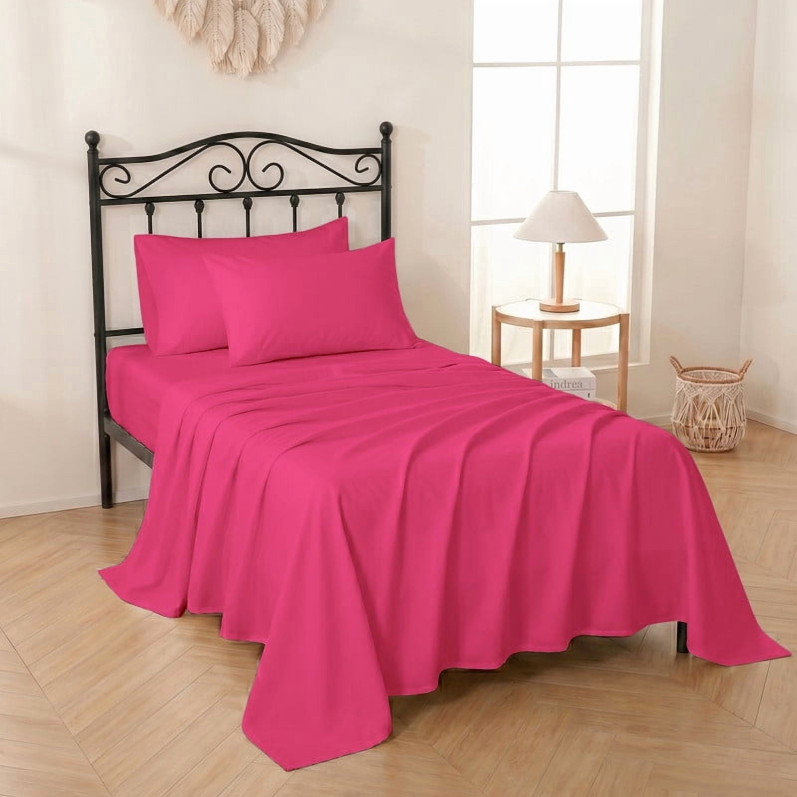4 Piece Cot Sheets Set Hot-Pink Solid Size (25" x 75"), 100% Egyptian ...