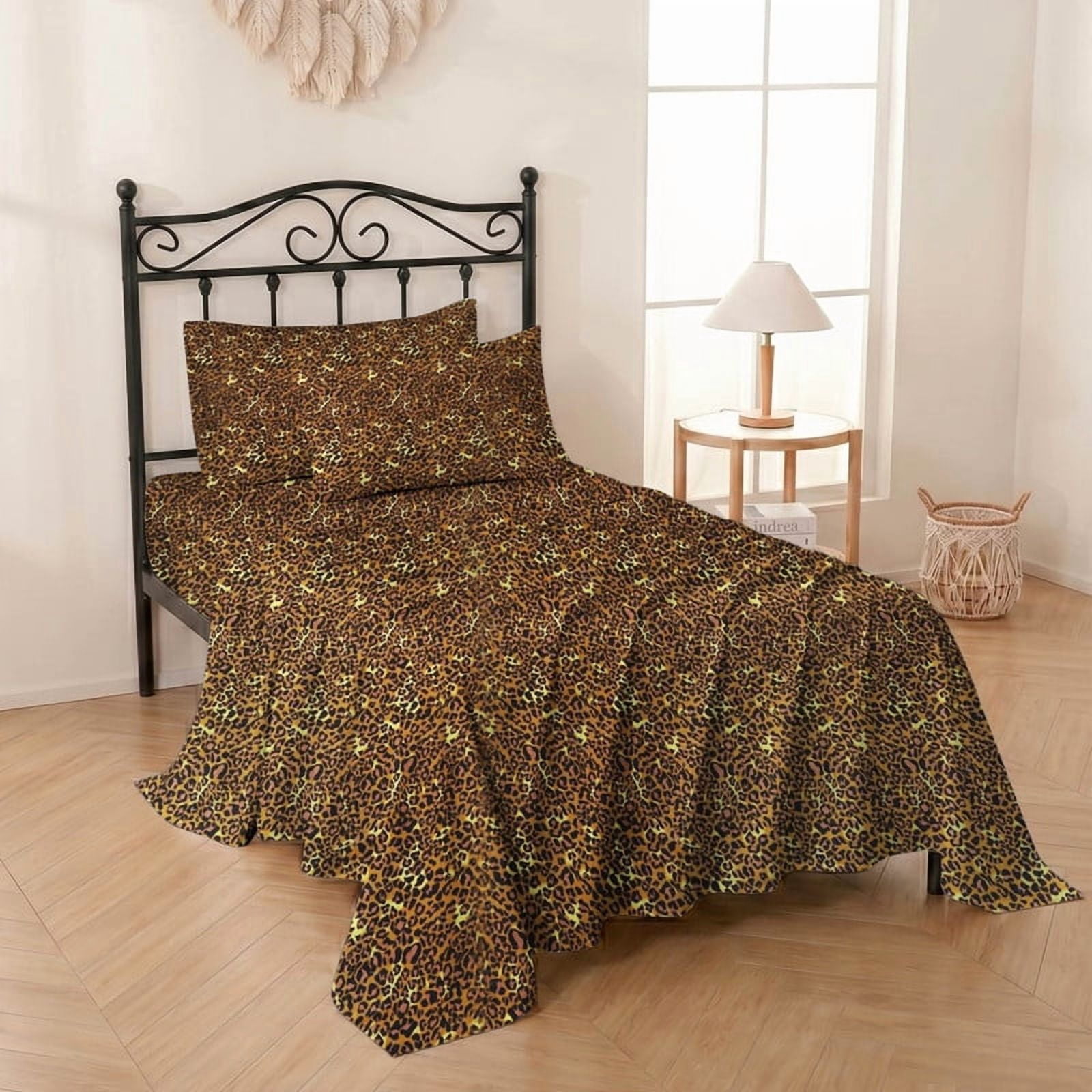 4 Piece Cot Sheets Set Leoapard Print Size ( 32" x 75"), 100% Egyptian ...