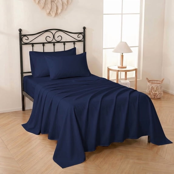 4 Piece Cot Sheets Set Navy-Blue Solid Size (25" x 75"), 100% Egyptian ...