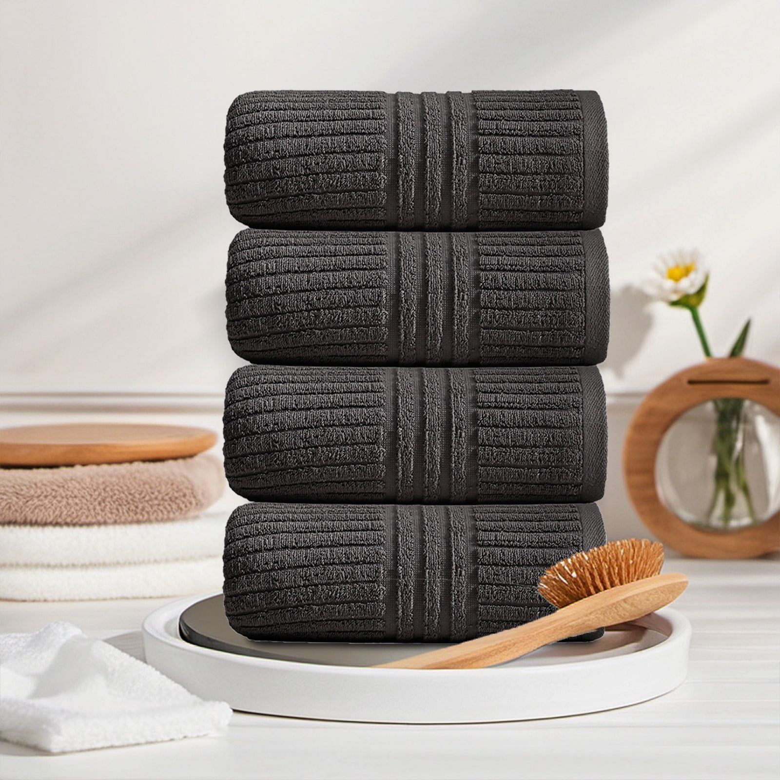 4 Piece Cotton Bath Towel Set, Thick Soft Quick Drying Towels, 100% ...