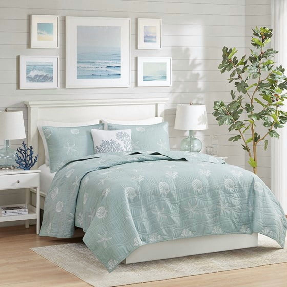 4-Piece Cotton Reversible Quilt Set King/Cal King - Aqua Coastal ...
