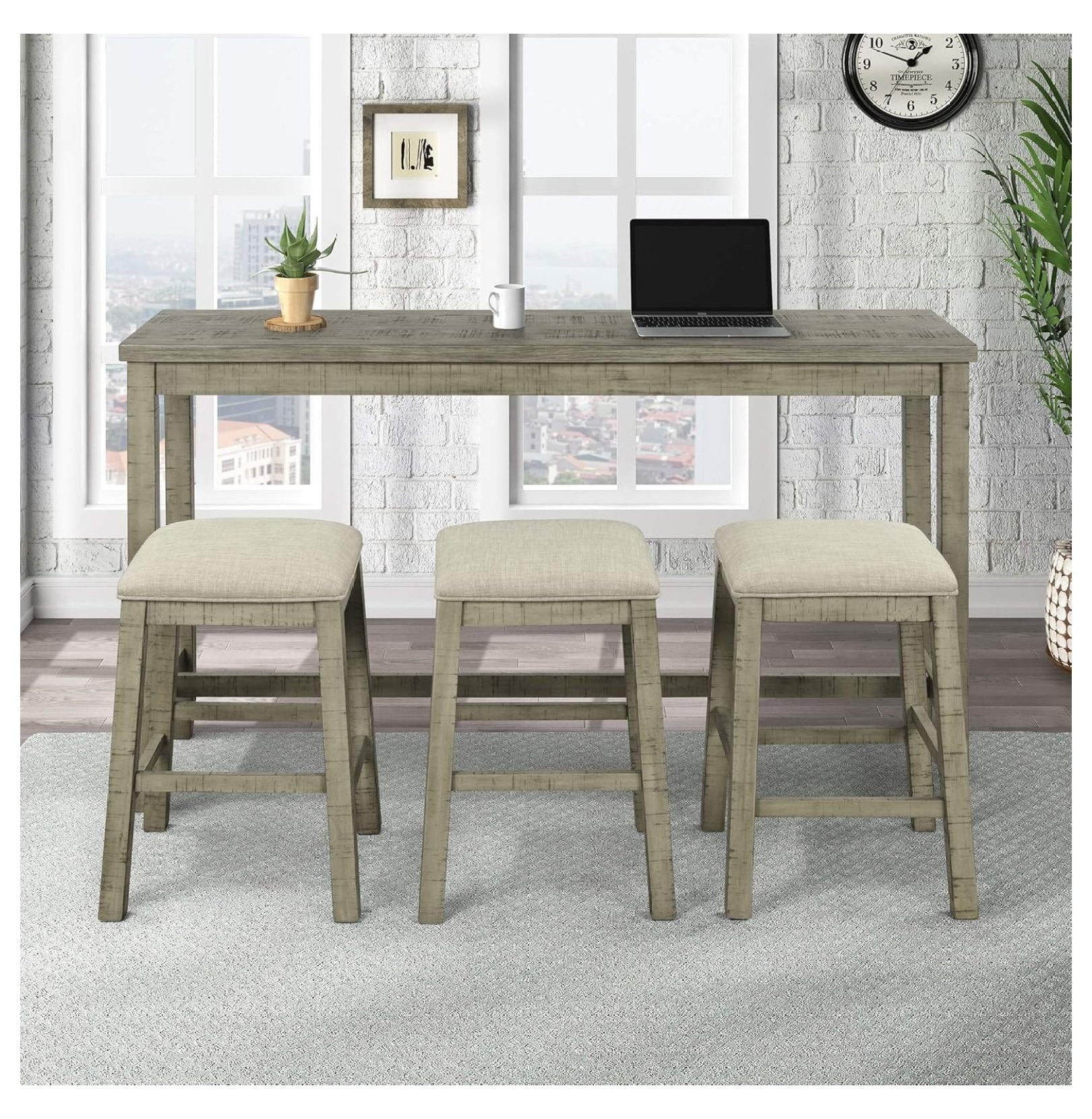 4 Piece Counter Height Bar Table Set,Long Console Table with 3 Stools ...