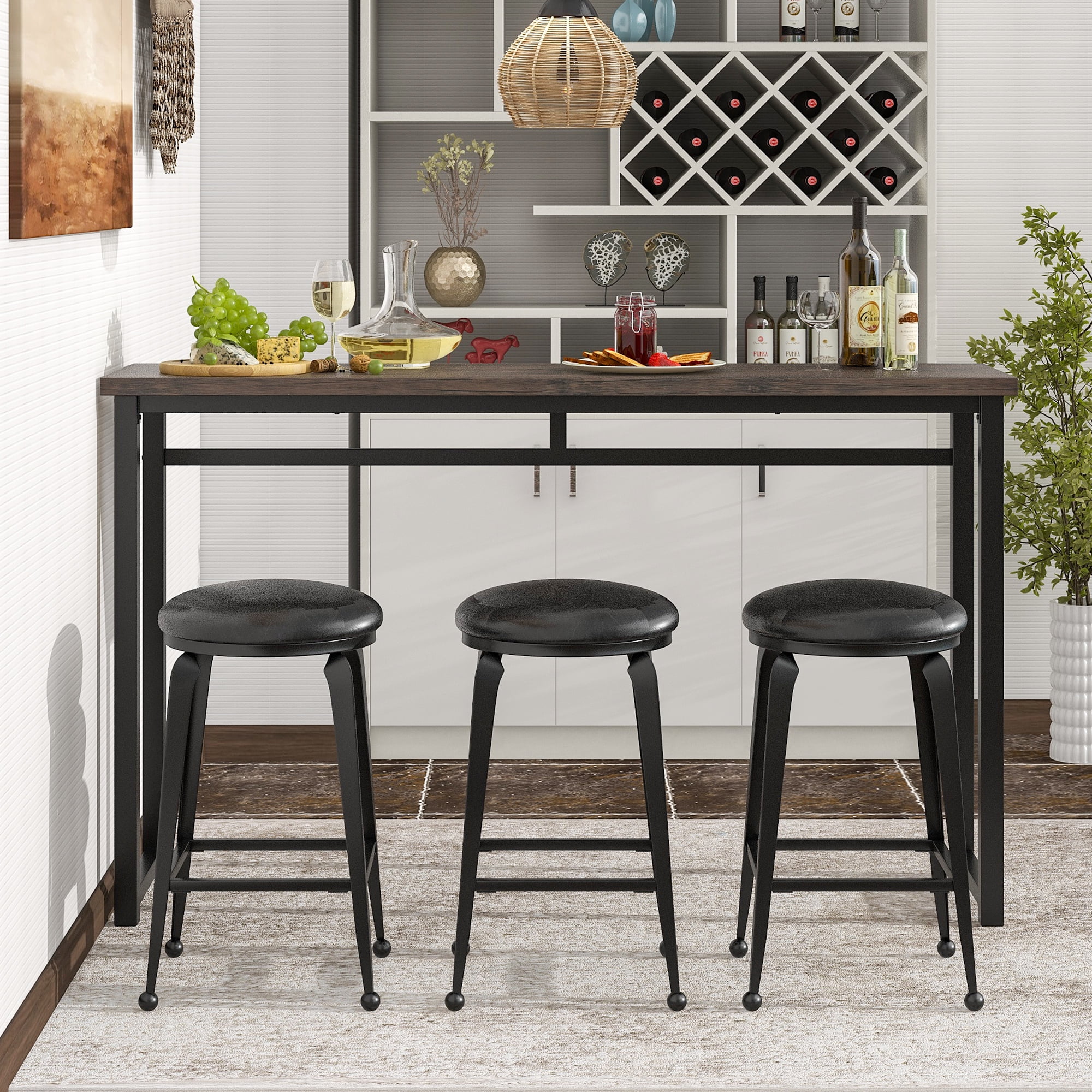 4-Piece Counter Height Dining Set, Long Pub Table and 3 Cushioned ...