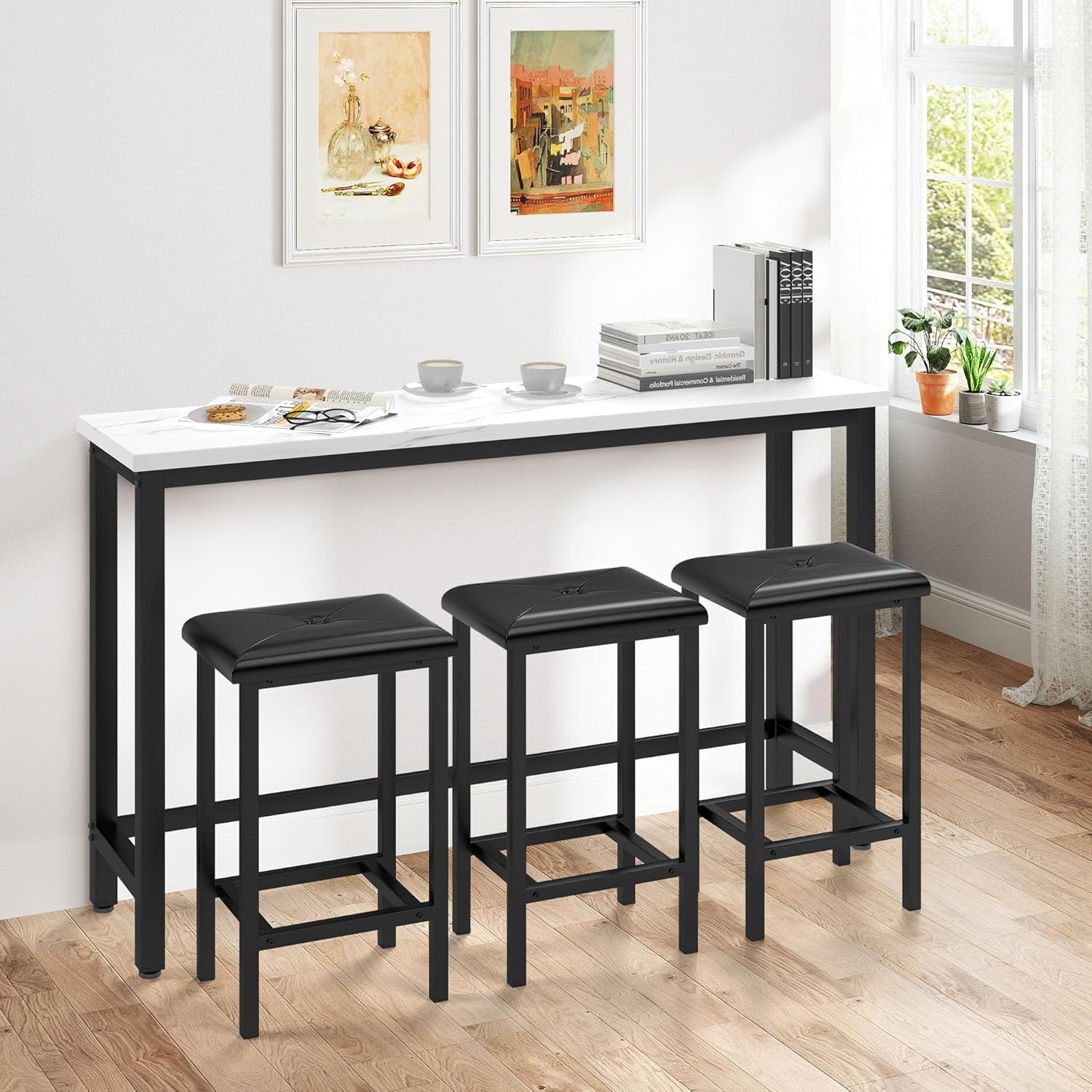 4-Piece Counter Height Table with 3 PU Upholstered Bar Stools, 60.2 ...