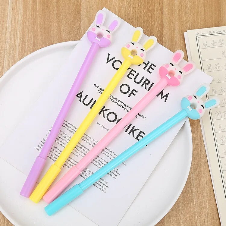 4 Piece Cute Cartoon Rabbit Gel Ink Pens Stationery Material Gel Pen ...