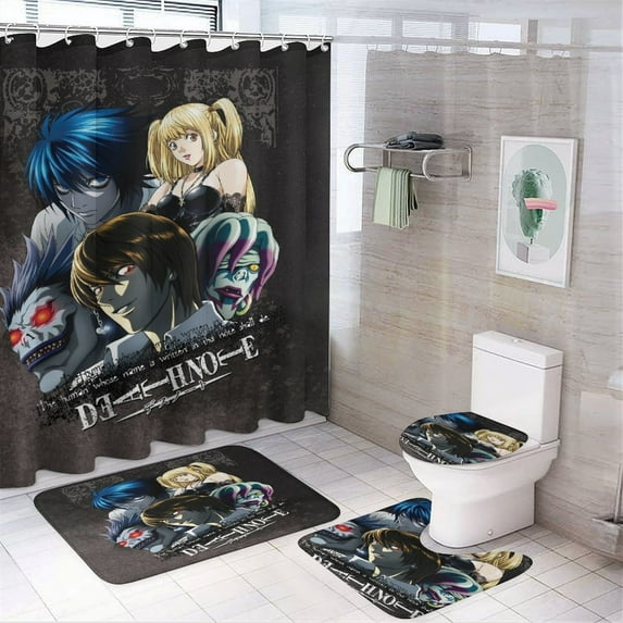 4 Piece Death N0-te Shower Curtain Sets with Rugs, Toilet Lid Cover ...