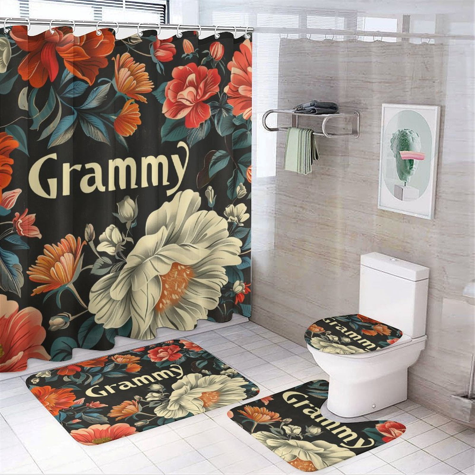 4 Piece Decor Shower Curtains Sets Retro Vintage Grammy Best Grammy ...