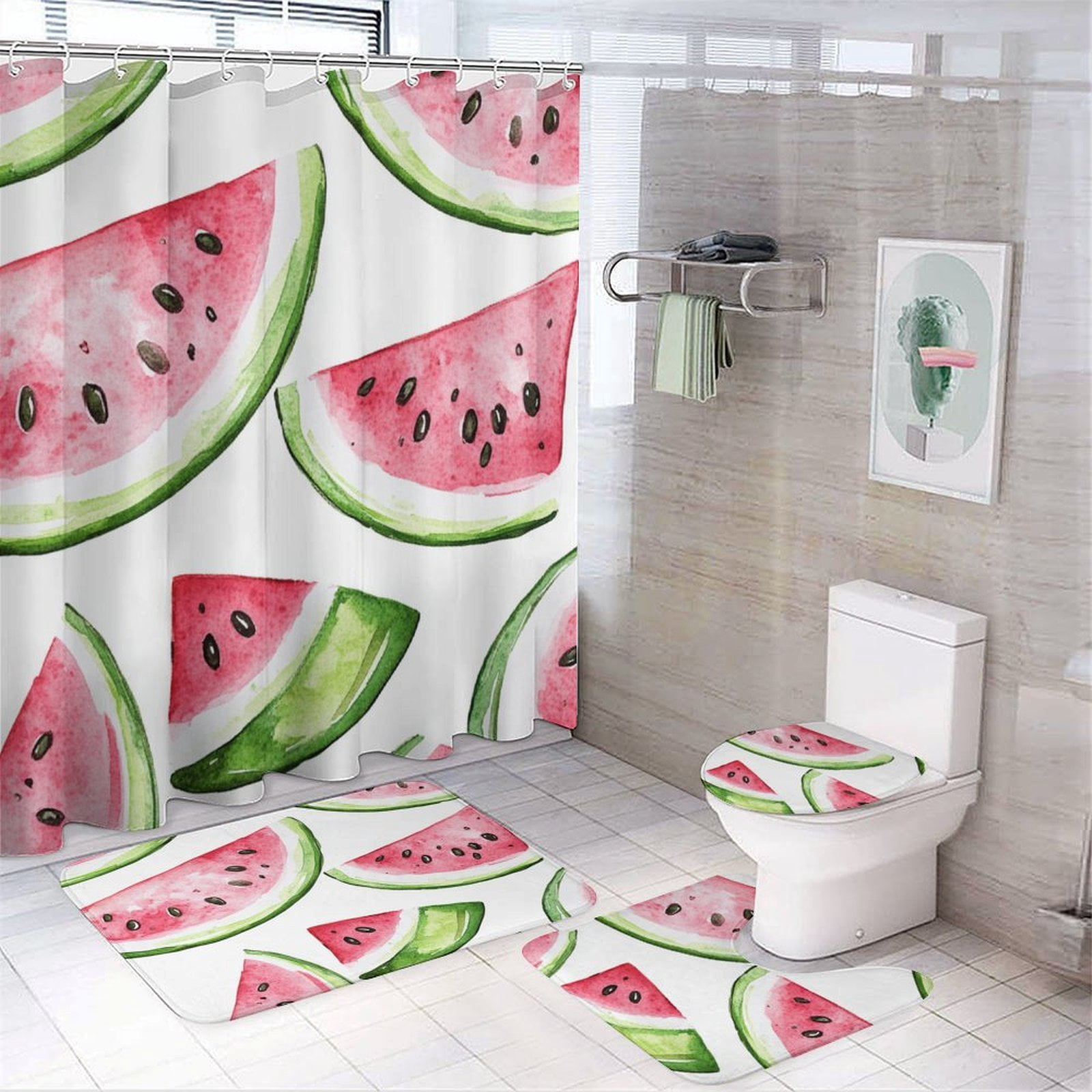 4 Piece Decor Shower Curtains Sets Watercolor Watermelon Slices with ...
