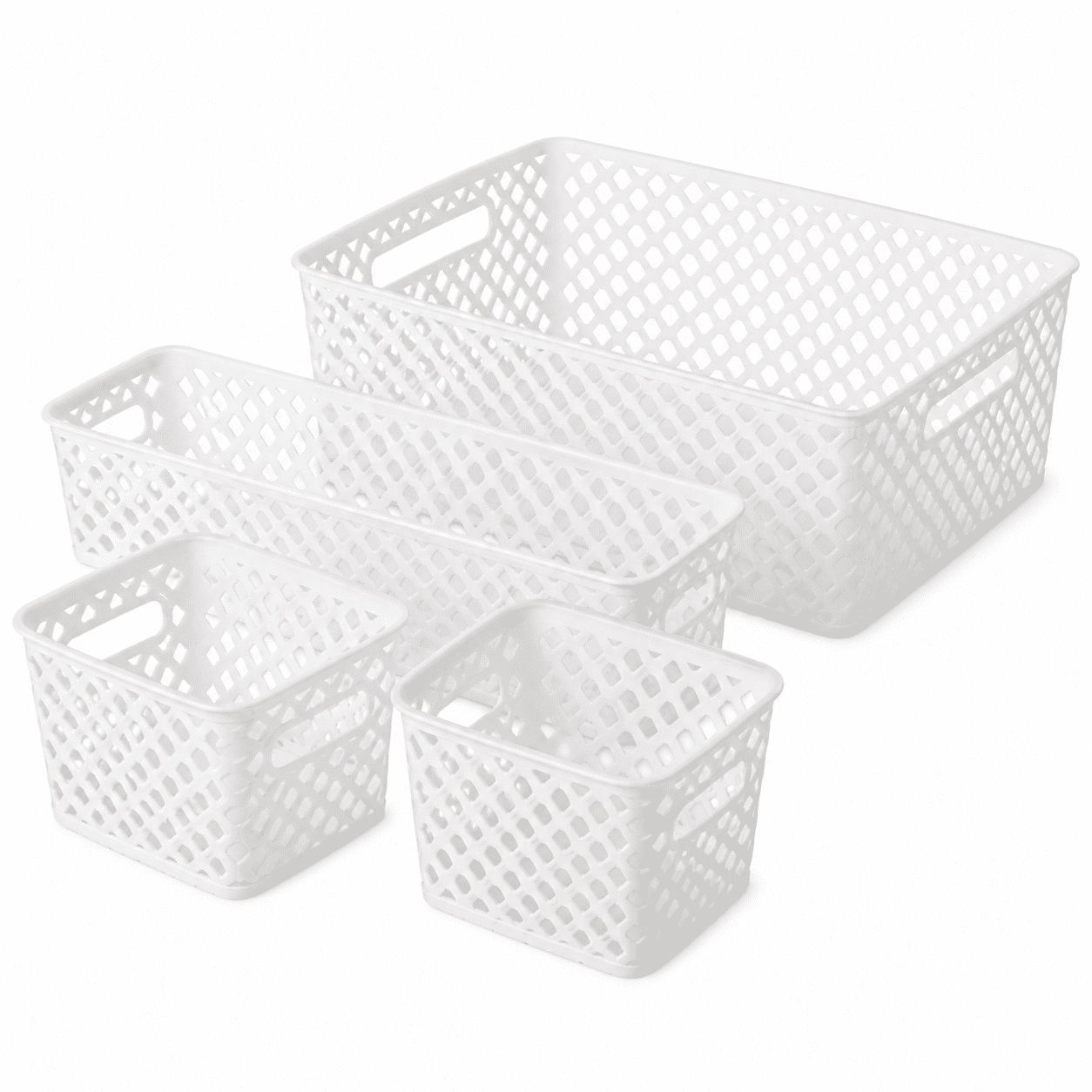 4-Piece Decorative Plastic Storage Basket Set with Cut-Out Handles and ...