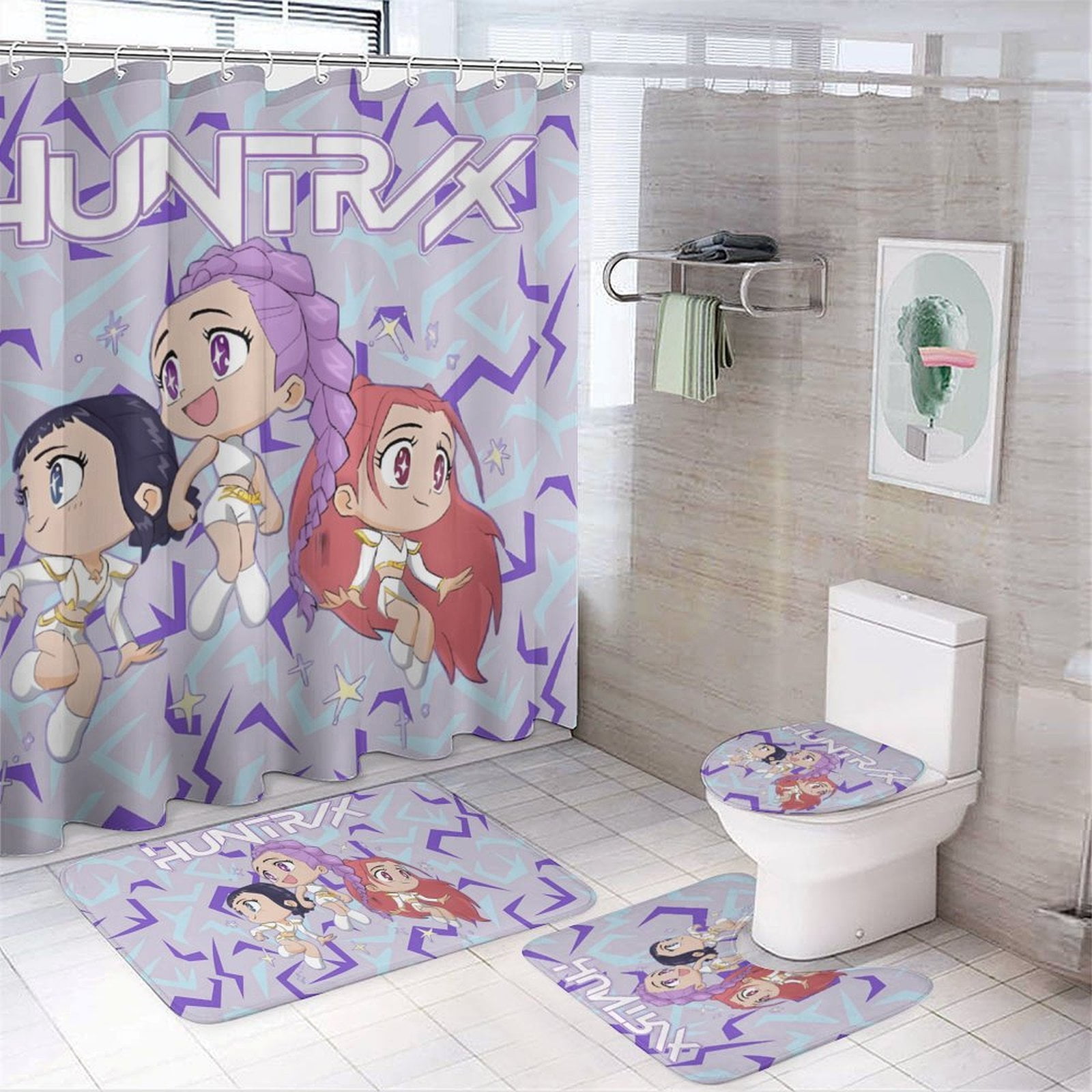 4 Piece Demon Hunters Bathroom Set - 72" x 72"Waterproof Fabric Shower ...