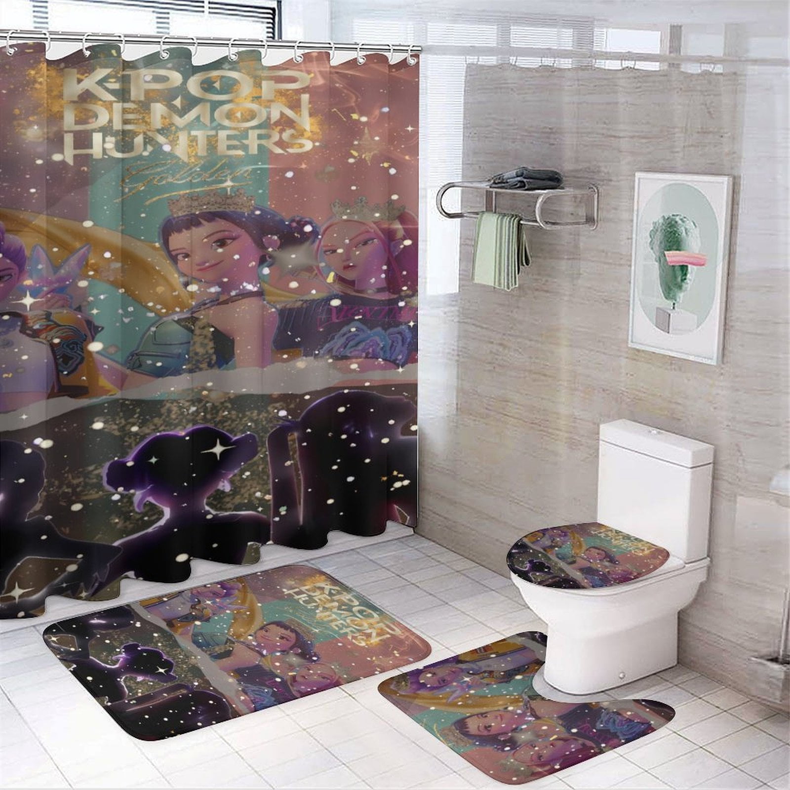 4 Piece Demon Hunters Bathroom Set - 72" x 72"Waterproof Fabric Shower ...