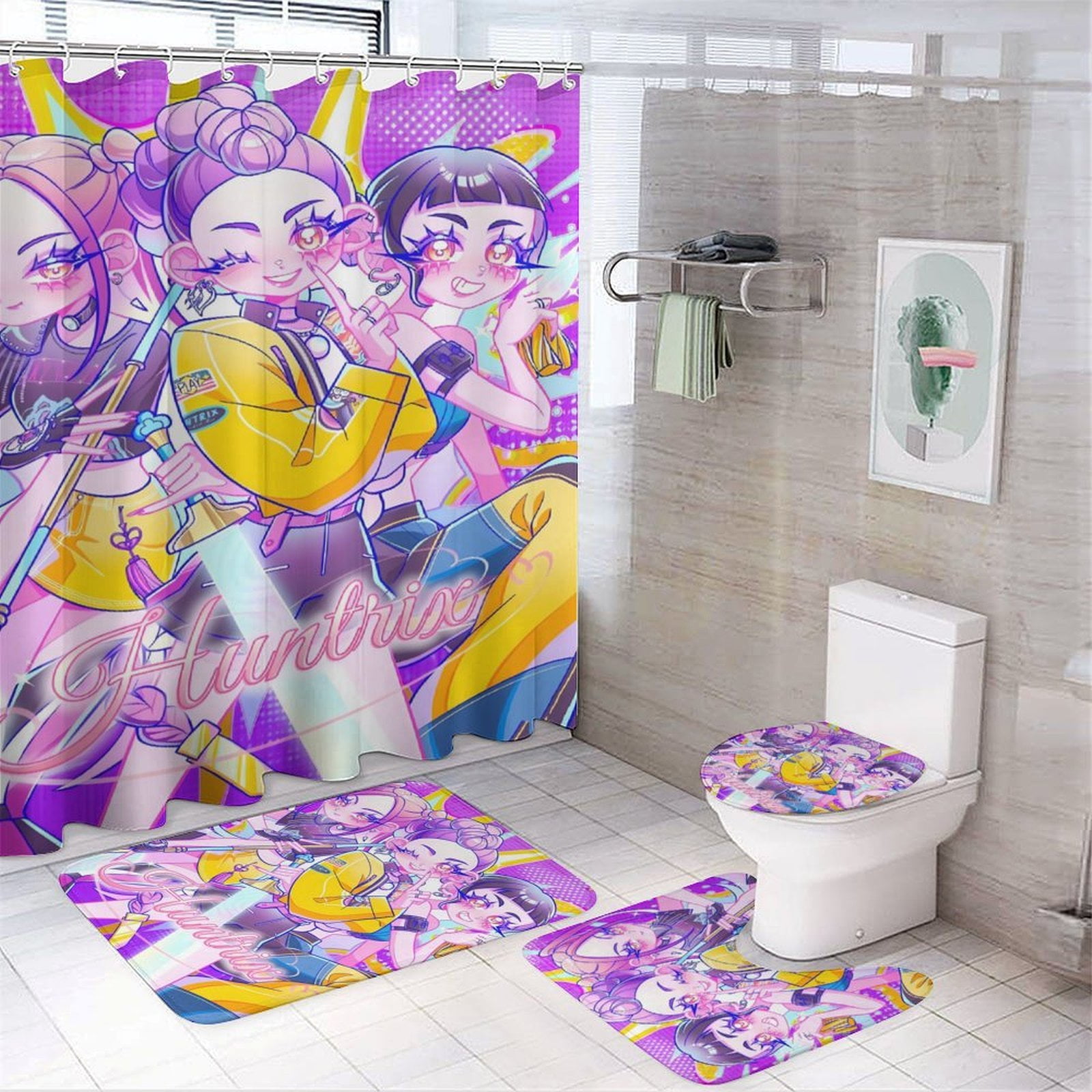 4 Piece Demon Hunters Bathroom Set - 72" x 72"Waterproof Fabric Shower ...
