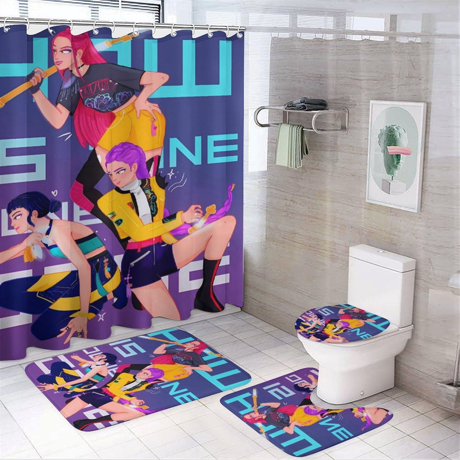 4 Piece Demon Hunters Bathroom Set - 72" x 72"Waterproof Fabric Shower ...