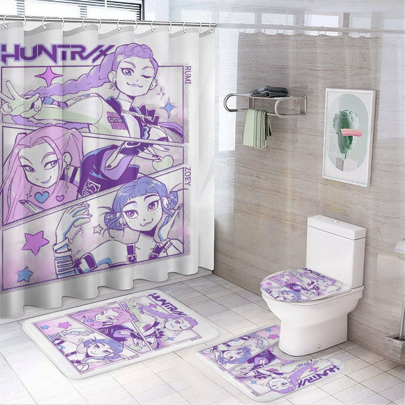 4 Piece Demon Hunters Bathroom Set - 72" x 72"Waterproof Fabric Shower ...