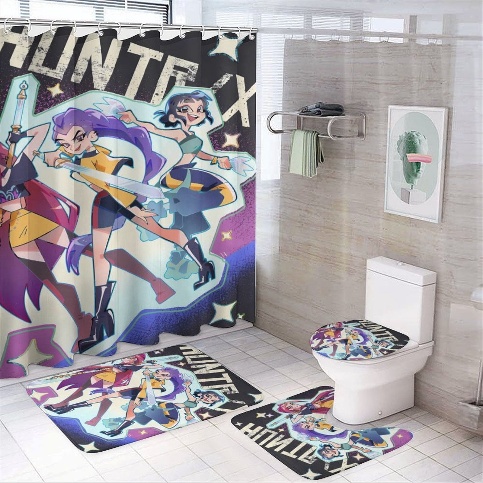 4 Piece Demon Hunters Bathroom Set - 72" x 72"Waterproof Fabric Shower ...