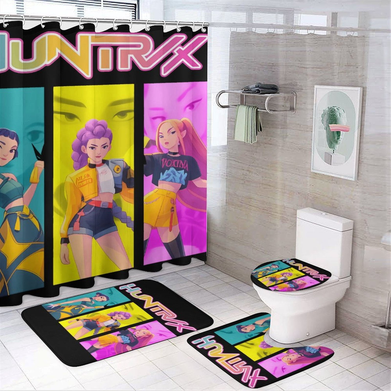 4 Piece Demon Hunters Bathroom Set - 72" x 72"Waterproof Fabric Shower ...