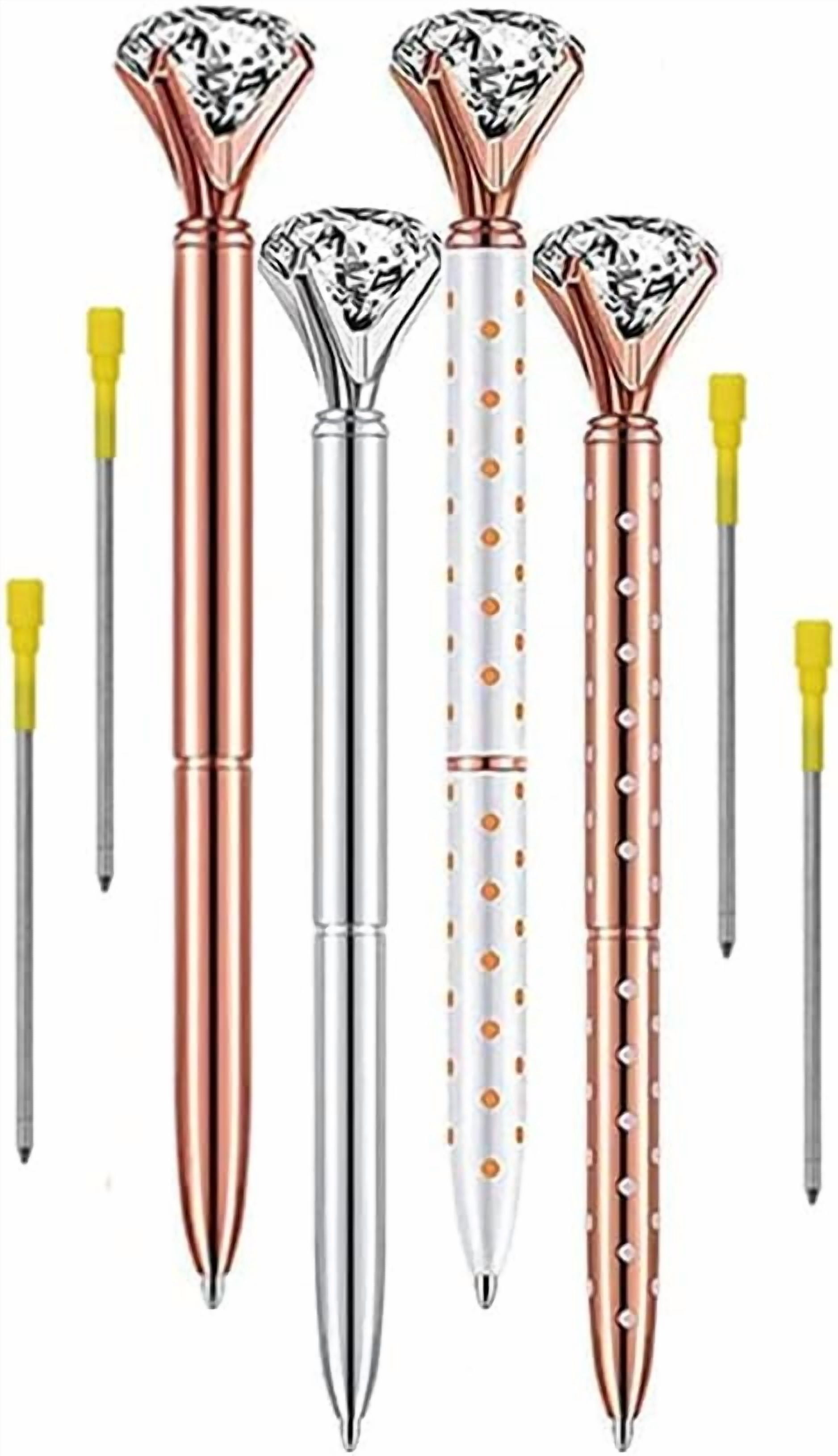 4-Piece Diamond Ballpoint Pen Set – Metal Pens with Black Ink & Refills ...