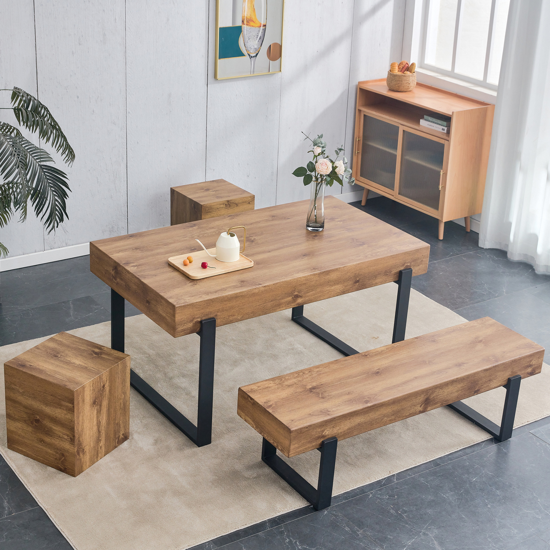 4-Piece Dining Room Table Set, Kitchen Table Set with Benches and Two ...