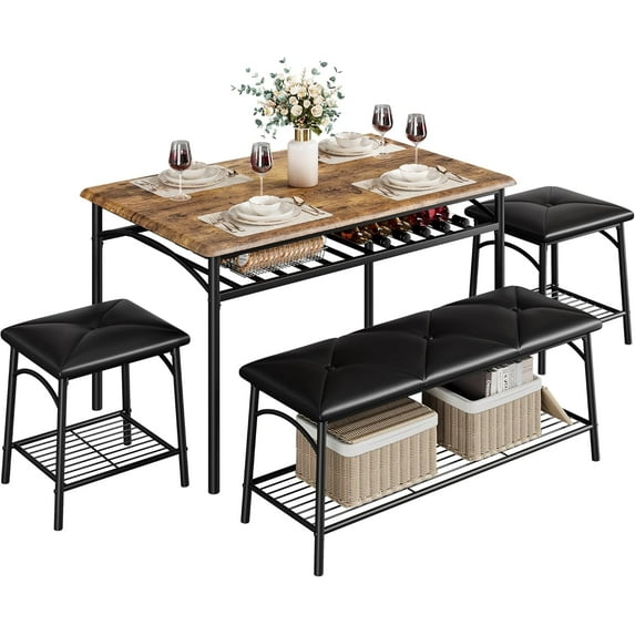 4-Piece Dining Table Set for 4, Kitchen Table Chairs Set of 4 with ...