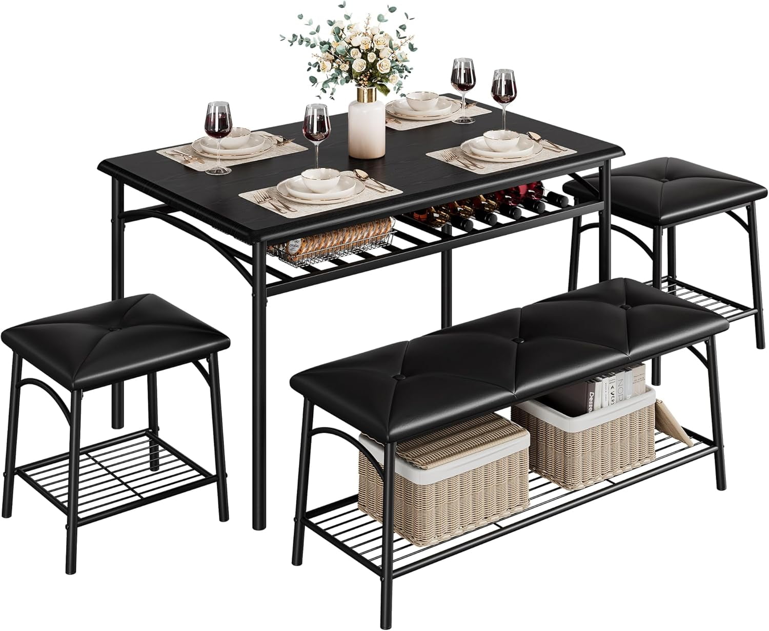 4-Piece Dining Table Set for 4, Kitchen Table Chairs Set of 4 with ...