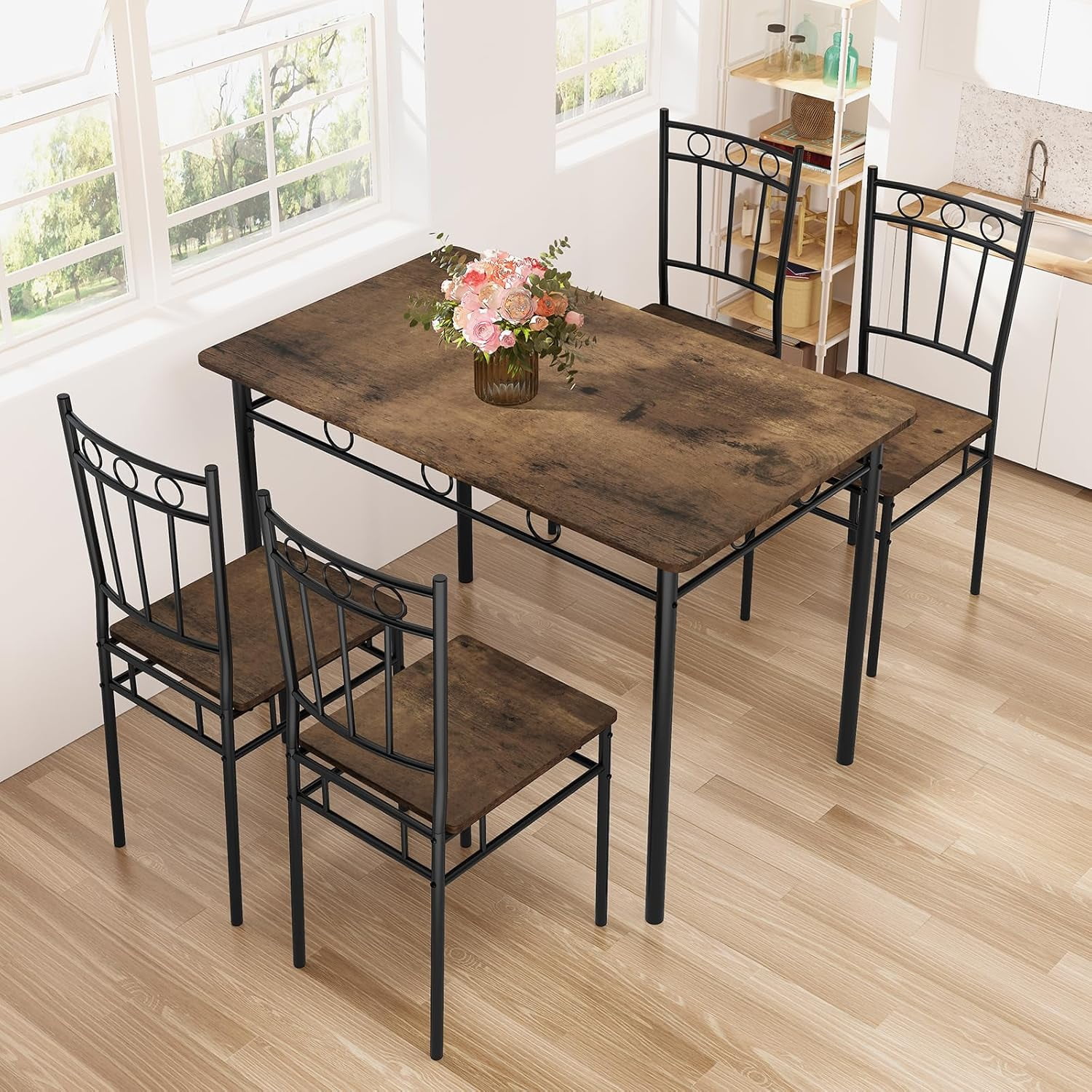 4-Piece Dining Table Set, Small Space Wood Top & Metal Legs Kitchen ...