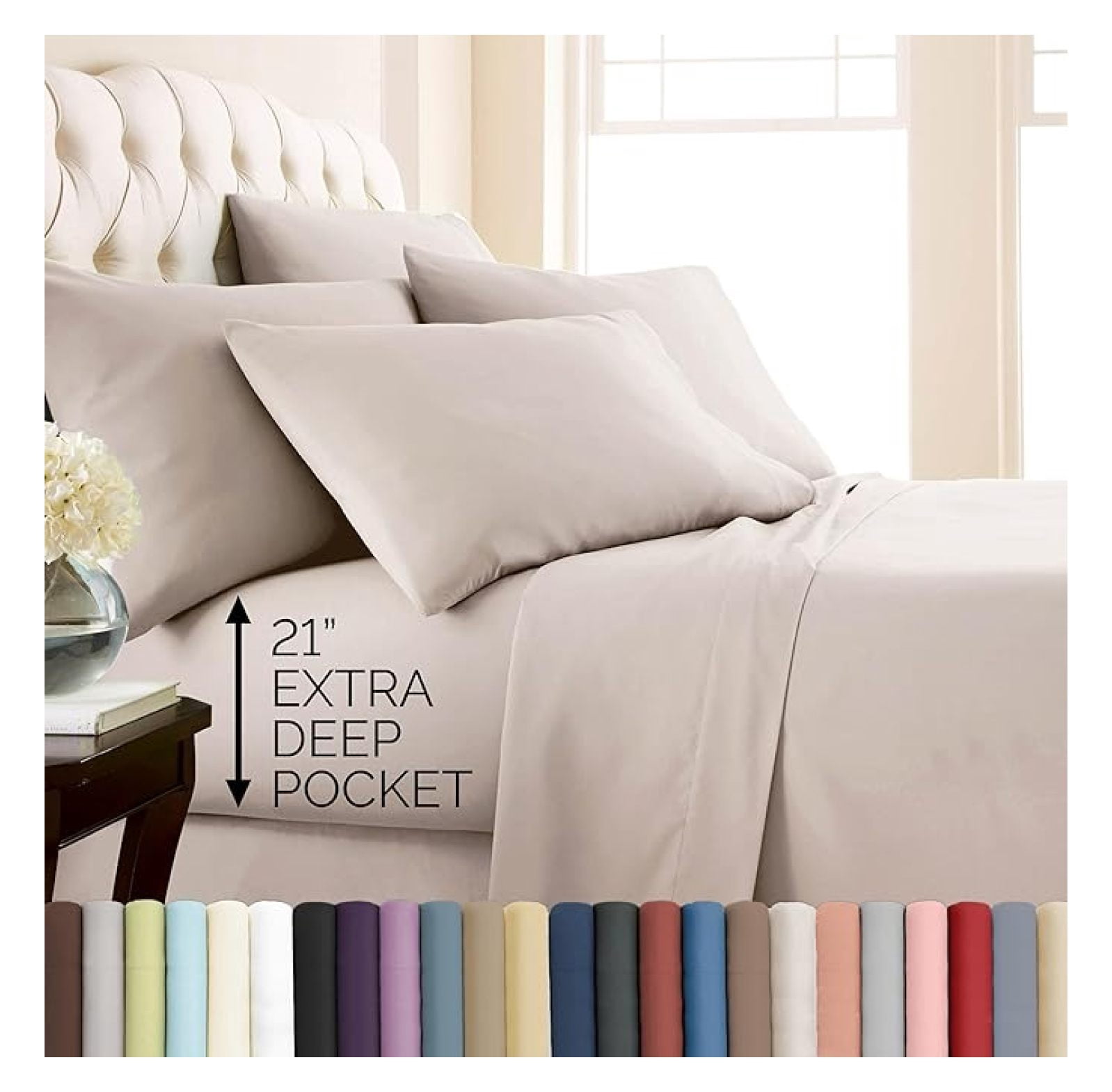 4-Piece Dorm Sheets Twin XL Set, 21 inch Extra Deep Pocket Sheets Set ...