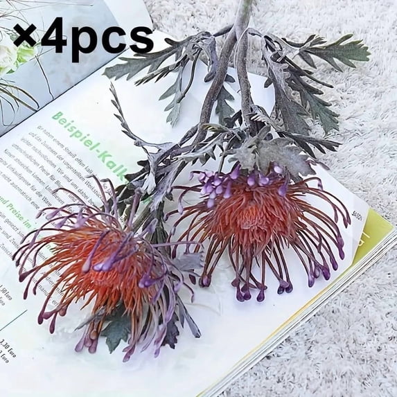 4-Piece Double-Headed Artificial Chrysanthemum Bouquet - Realistic Faux ...