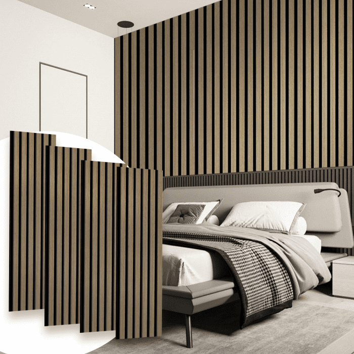 4-Piece Dual-Function Wood Slat Panels for Wall, Walnut Finish, 6-Grid ...