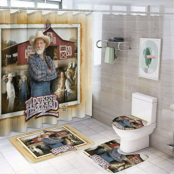 4 Piece Dukes Orange Car Haz-zard Shower Curtain Sets with Rugs, Toilet ...