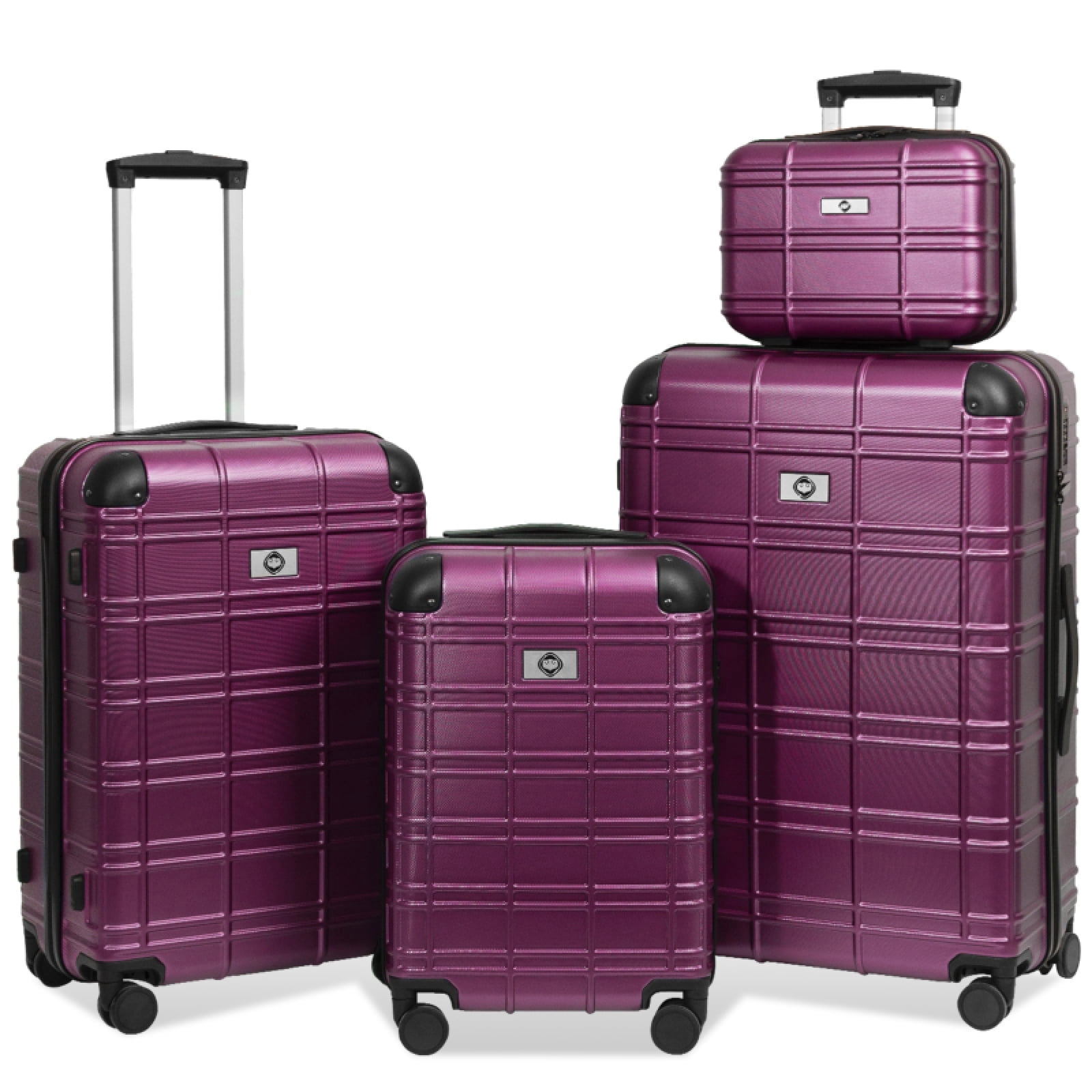 4-Piece Durable Hard Shell Luggage With Makeup Box, Lightweight ABS+PC ...