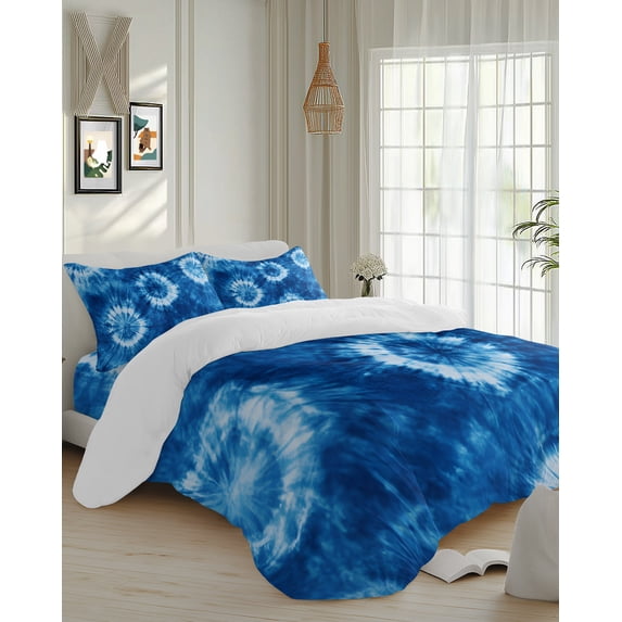 4 Piece Duvet Cover Set Cal king, Abstract Blue Tie-Dye Soft Breathable ...