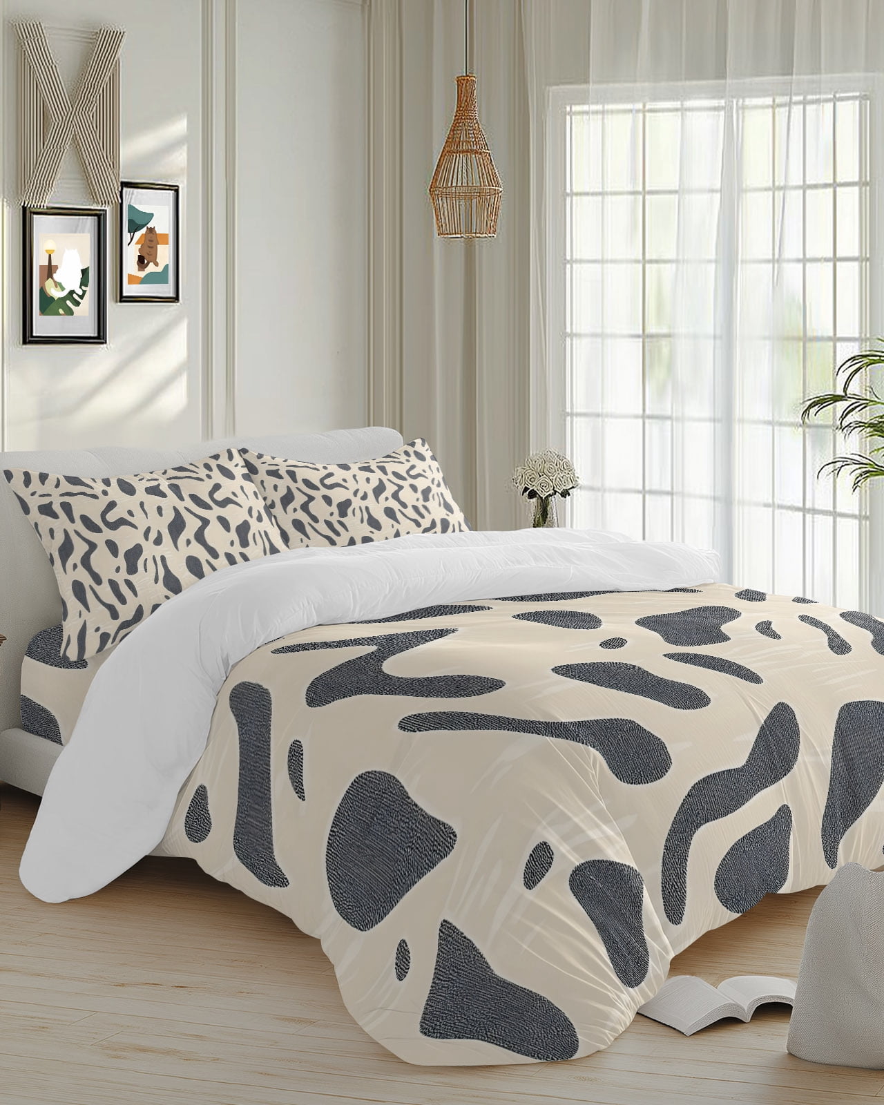 4 Piece Duvet Cover Set Cal king, Abstract Color Blocks Soft Breathable ...