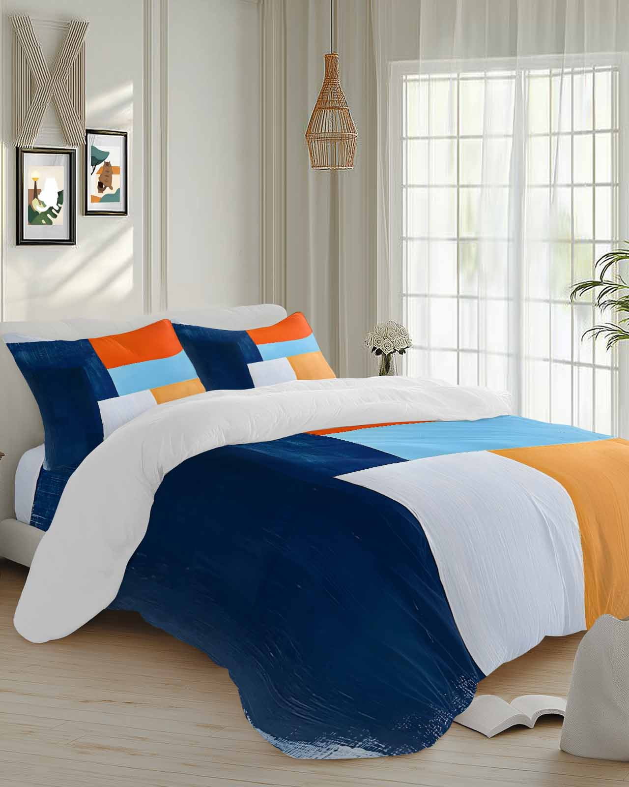4 Piece Duvet Cover Set Cal king, Abstract Geometric Color Block Soft ...